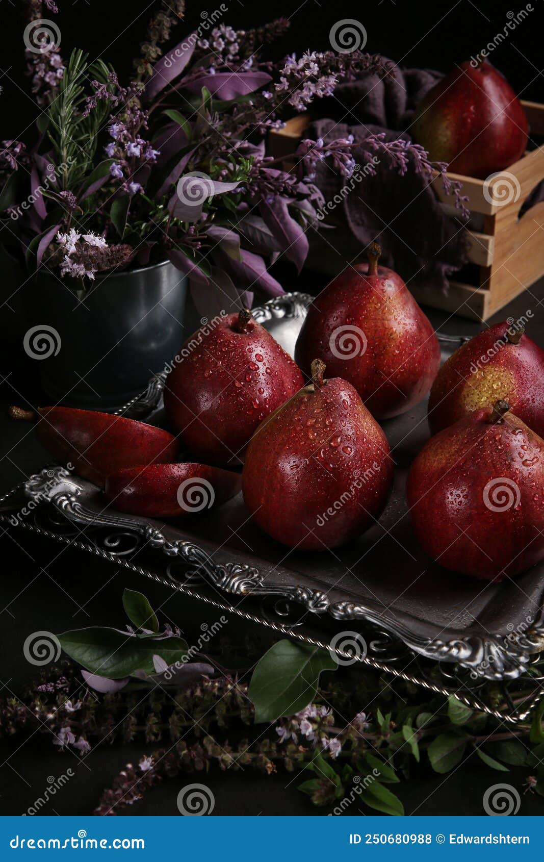 Red Pears Red Bartlett Sort in a Low Key on the Black Background. Stock ...