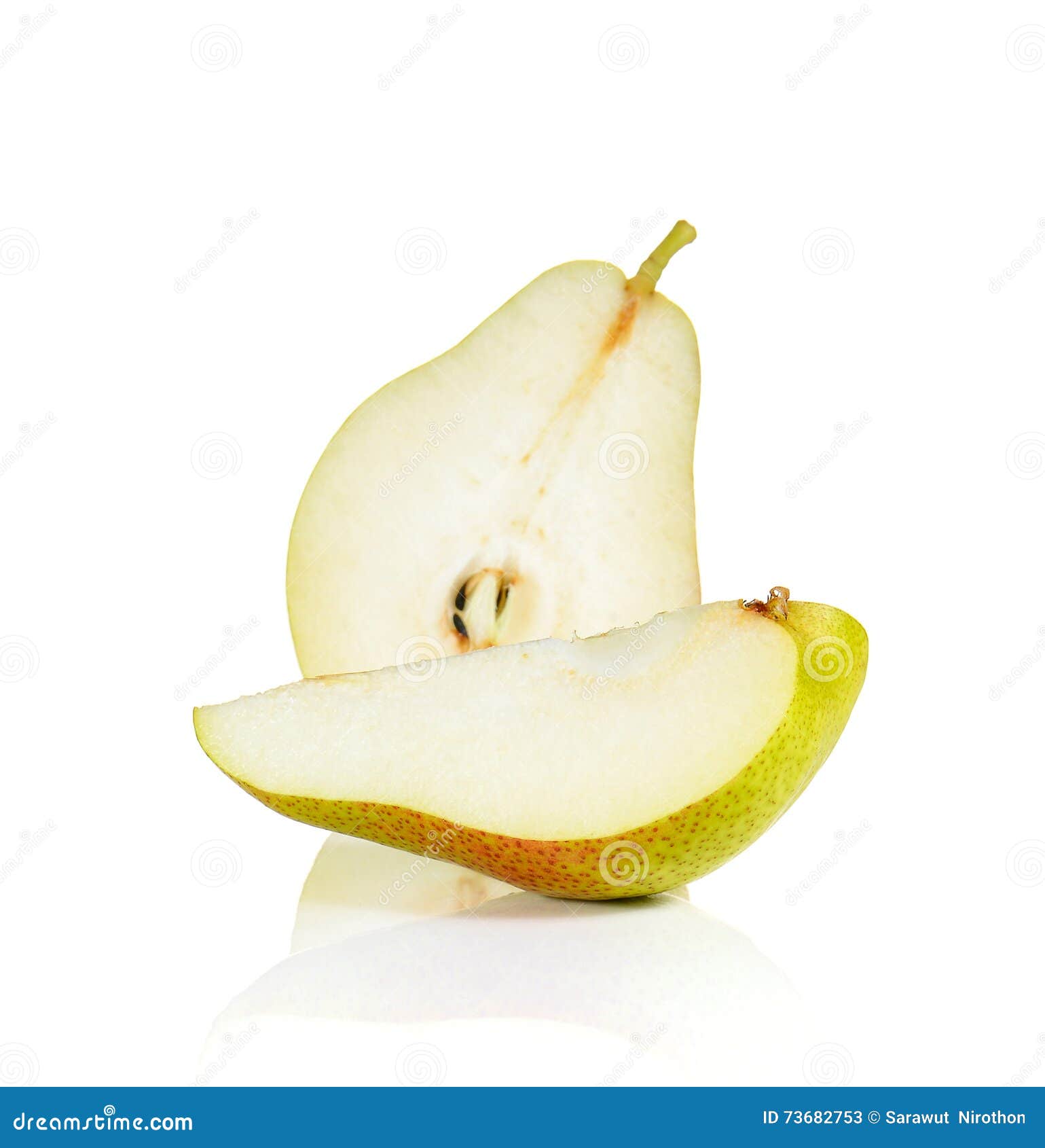 Red Pears Cut Pieces on White Background. Stock Image - Image of ...