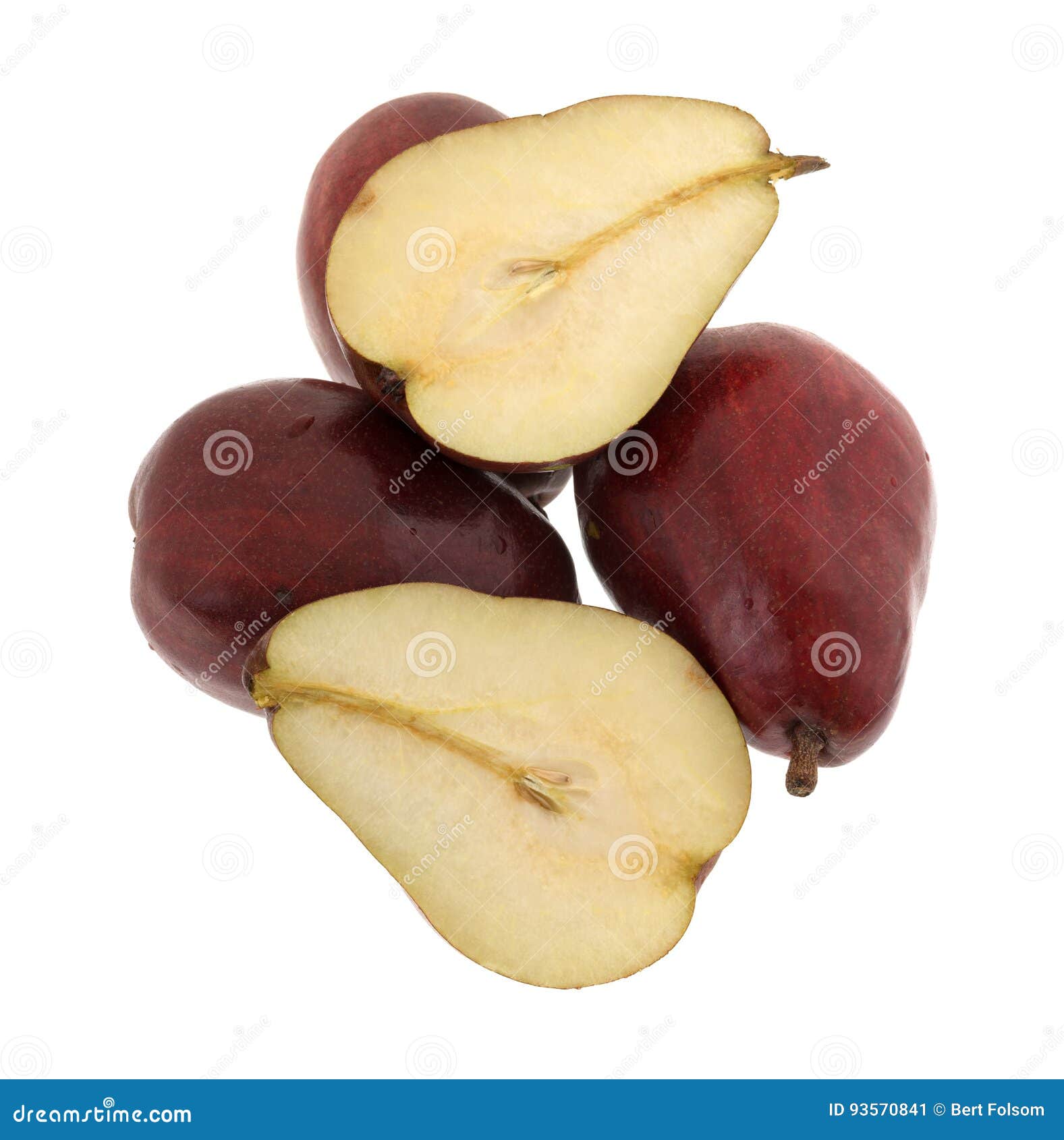 Red pears cut and whole stock image. Image of fruit, washed - 93570841