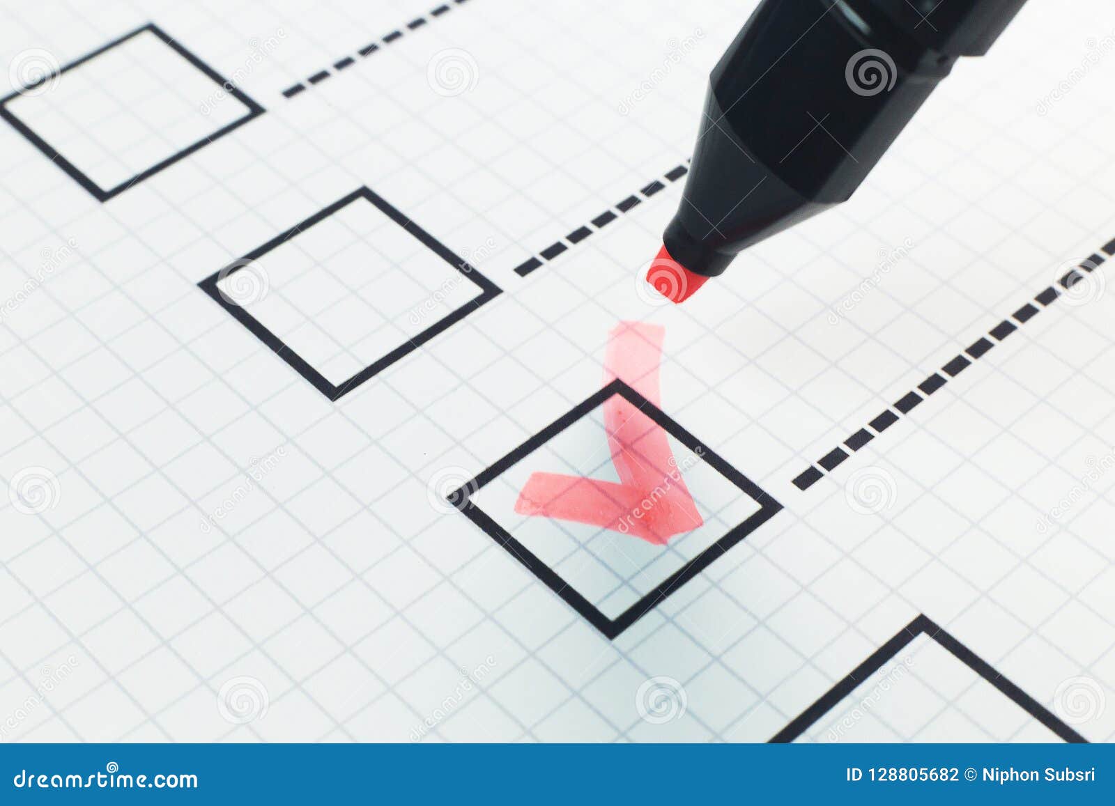 Red Pen Check Point in Black Box on Paper. Stock Photo - Image of paper ...