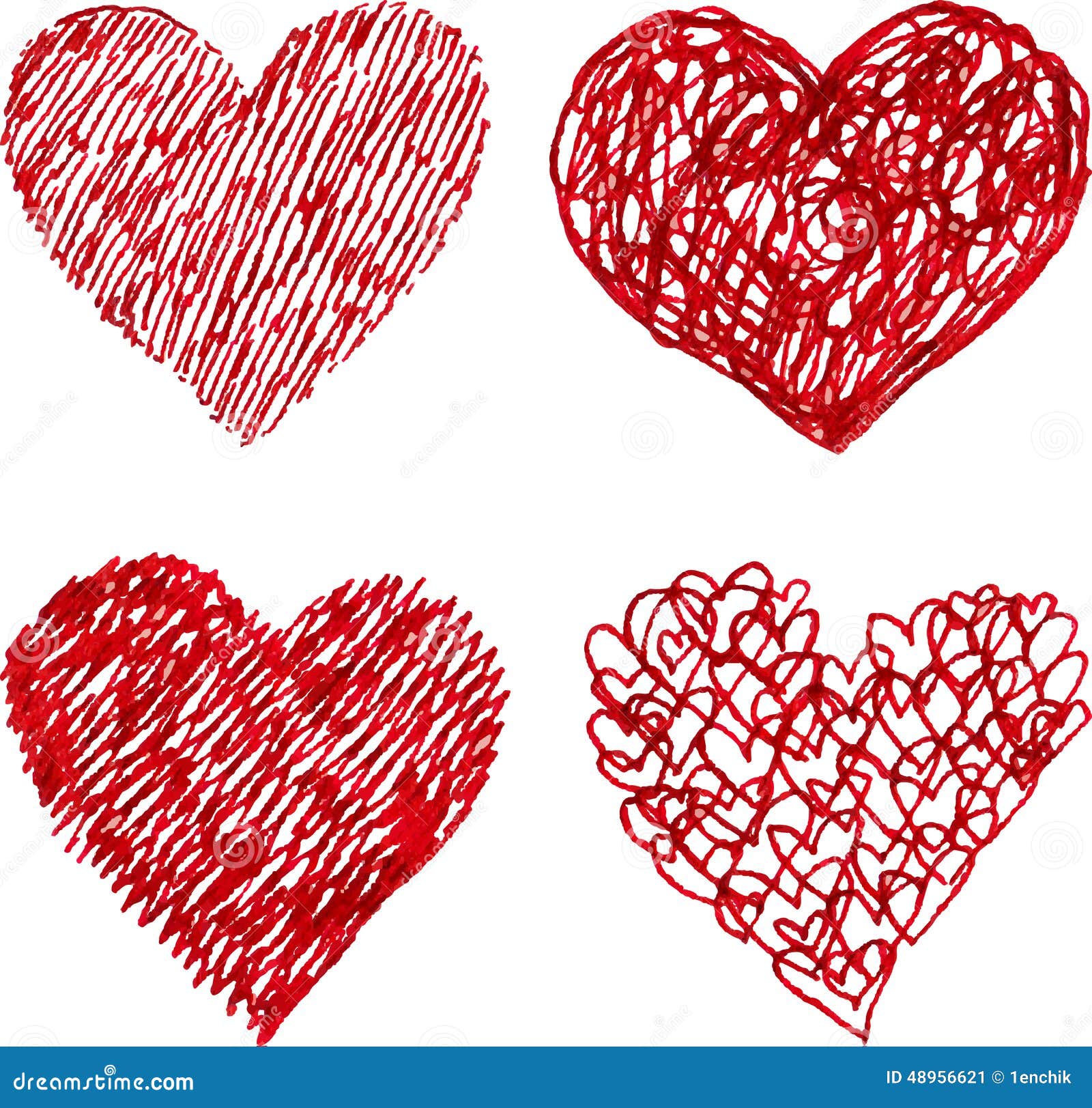 Red Pen Hand Drawn Hearts Set Stock Vector - Illustration of holiday ...