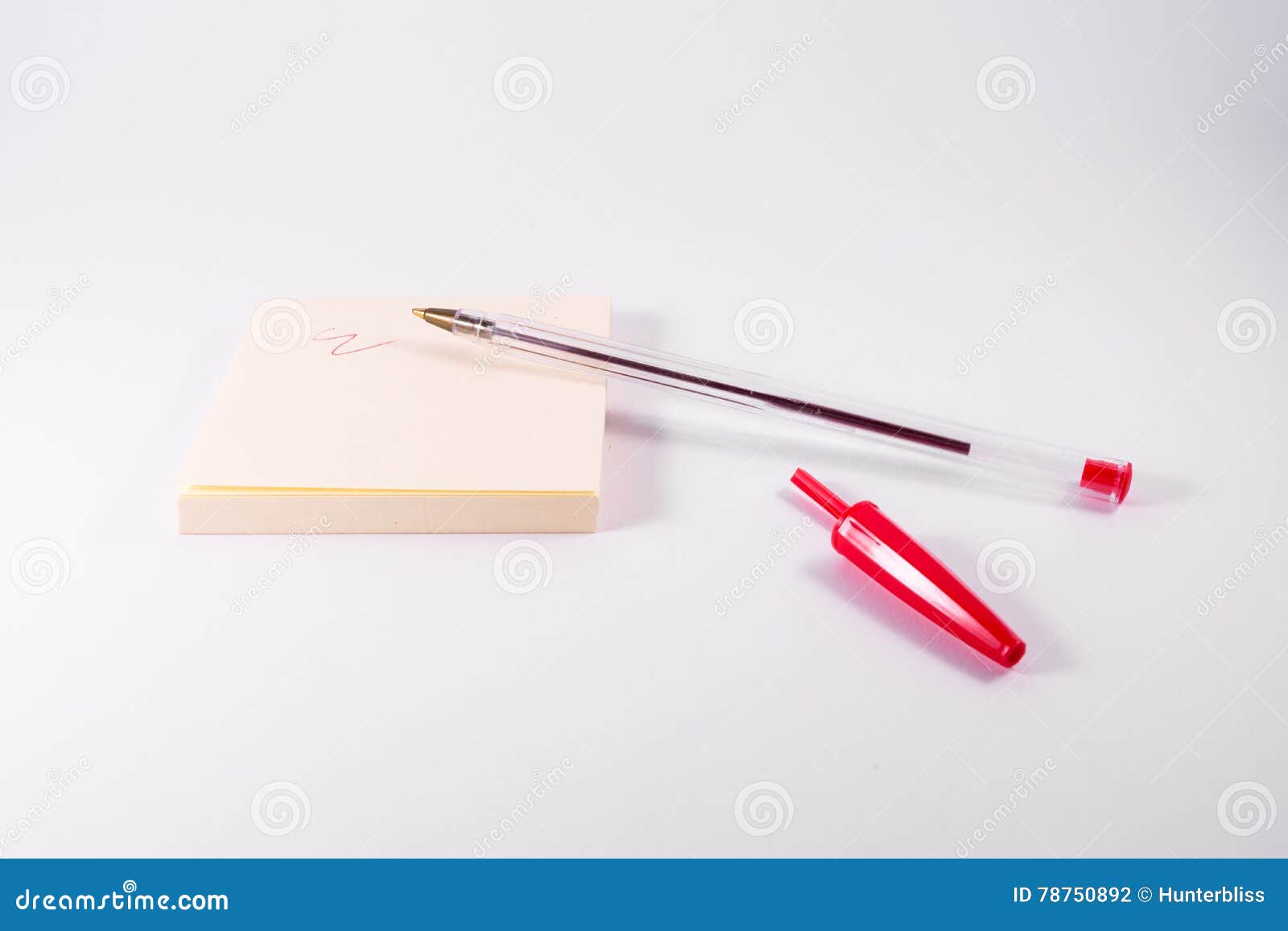 Red Pen Ink Writing Sticky Note Notepad Reminder Scribble White Stock ...