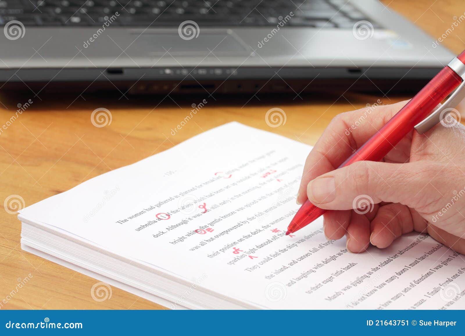 Red Pen Proofreading a Manuscript by Laptop Stock Image - Image of ...