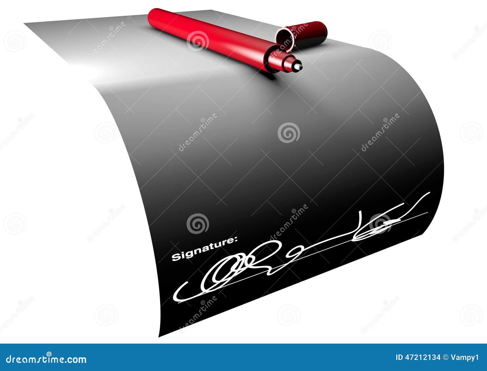 Red pen, signing and paper stock illustration. Illustration of fountain ...