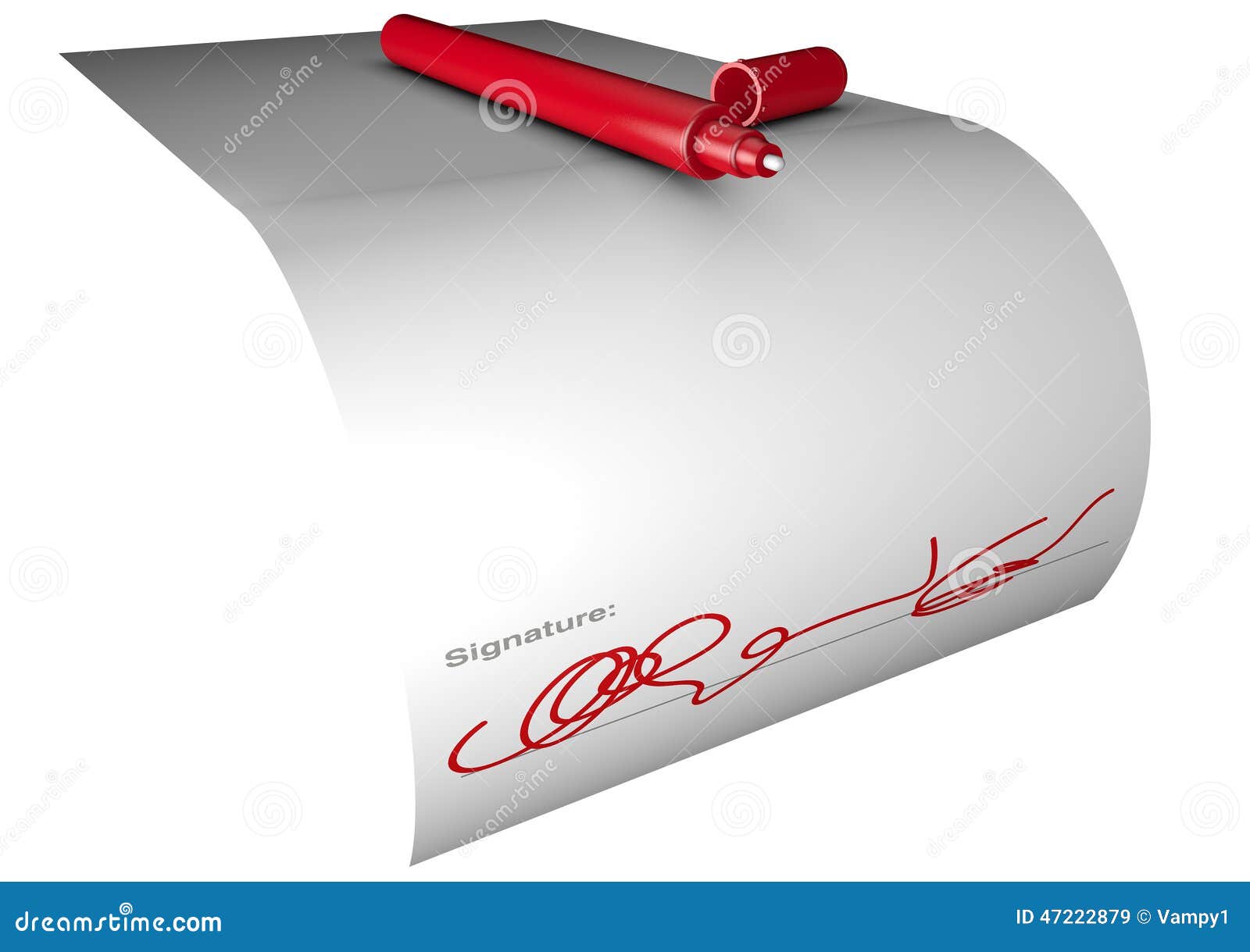Red pen, signing and paper stock illustration. Illustration of work ...