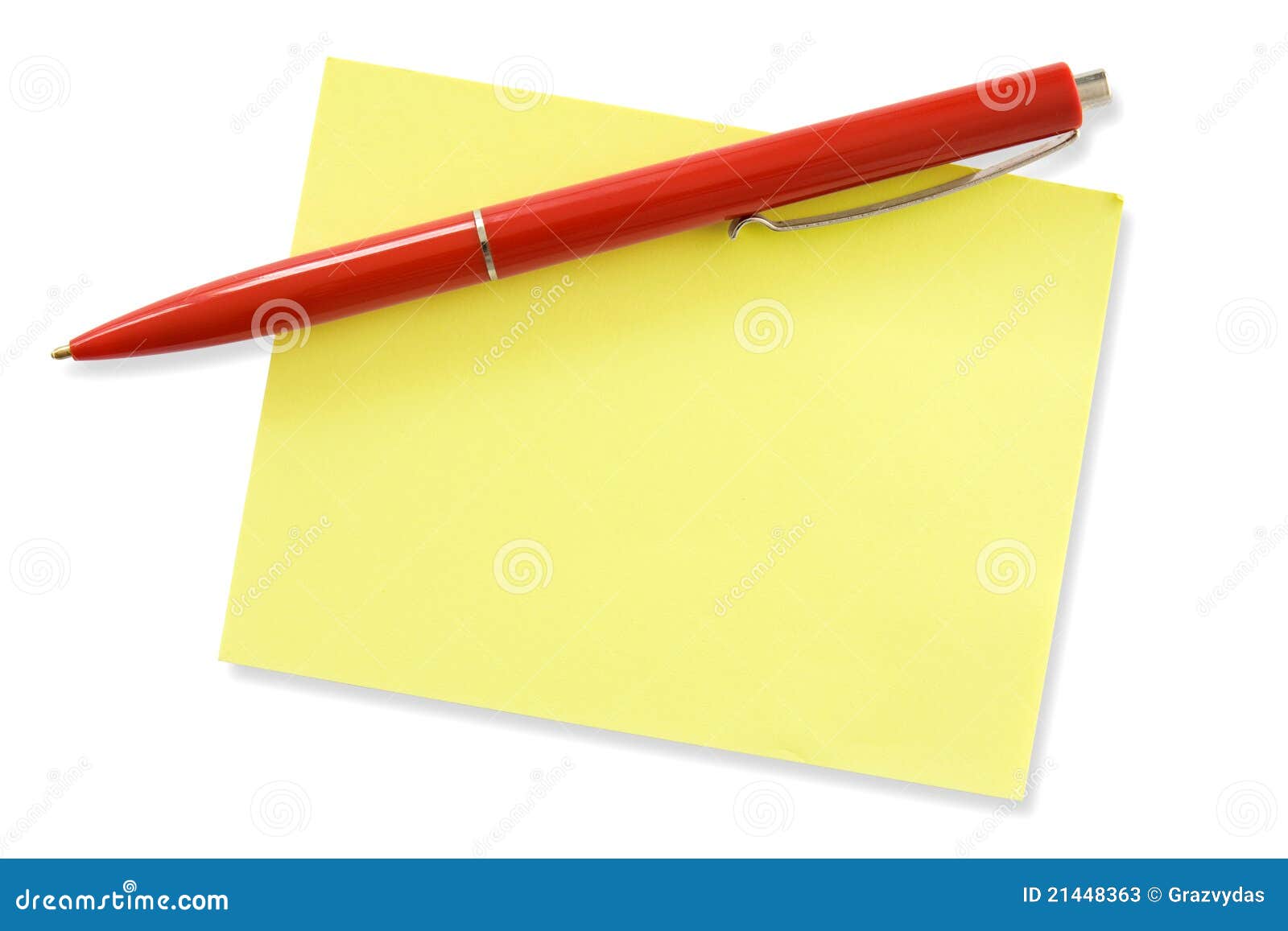 Red pen and yellow memo stock image. Image of communication - 21448363