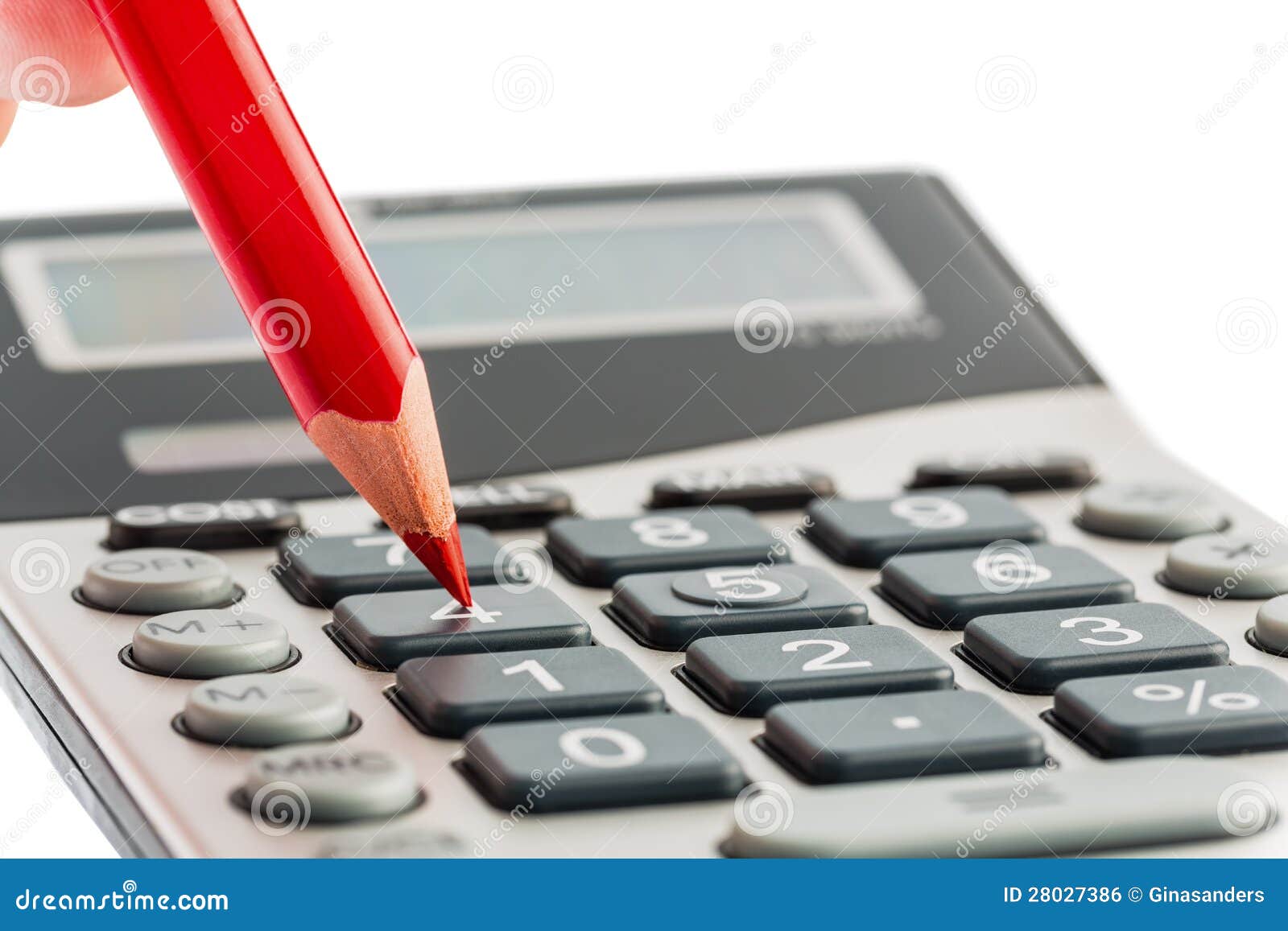 Red pencil and calculator stock photo. Image of income - 28027386