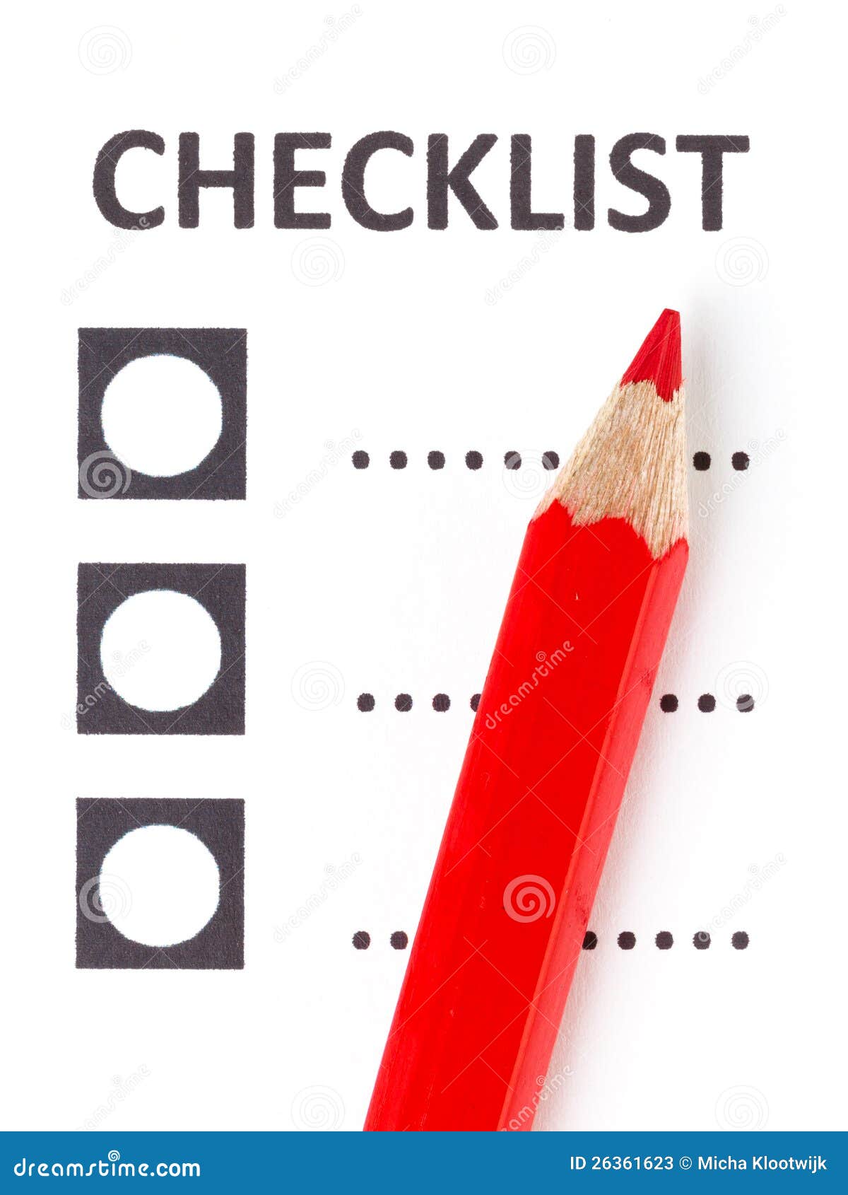 Red pencil on a checklist stock image. Image of check - 26361623