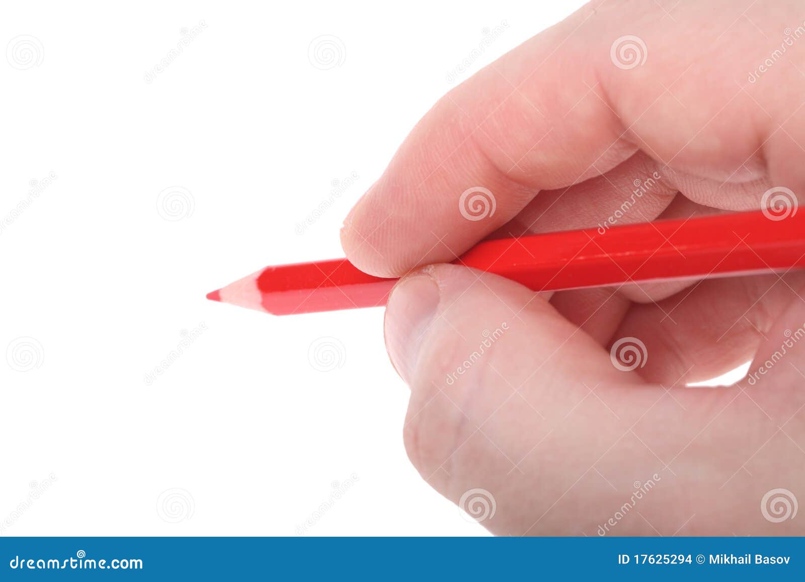 Red pencil in hand stock photo. Image of creativity, isolated - 17625294