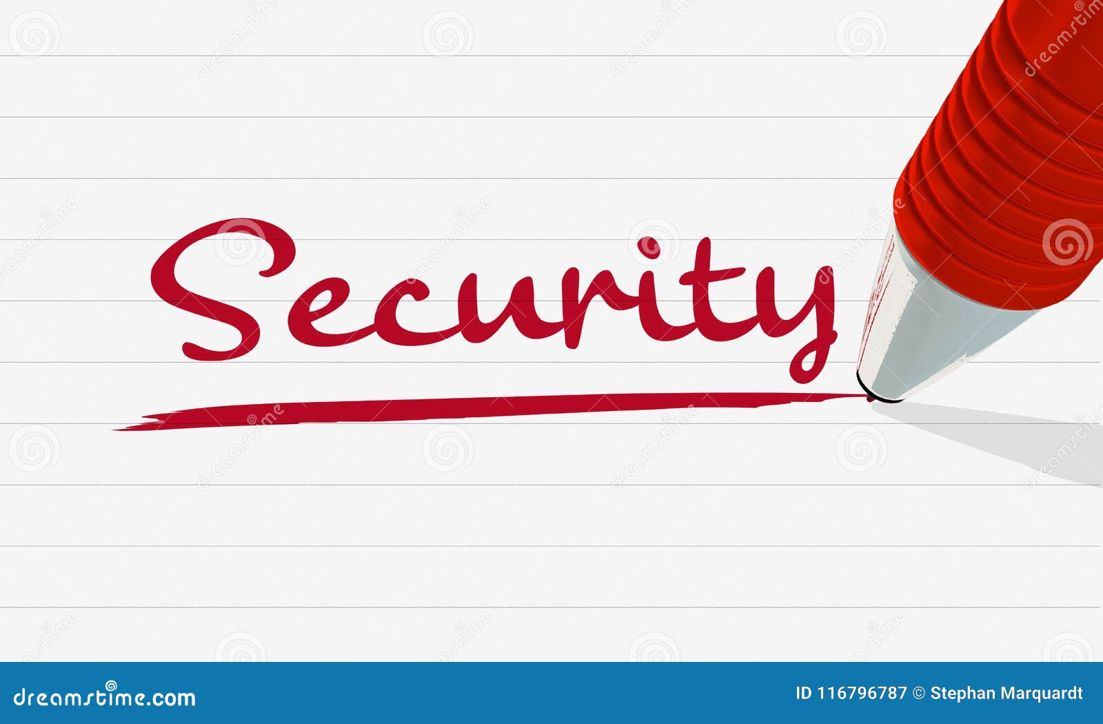 A Red Pencil Marks the Word `security` on a Lined Sheet of Paper. Stock ...