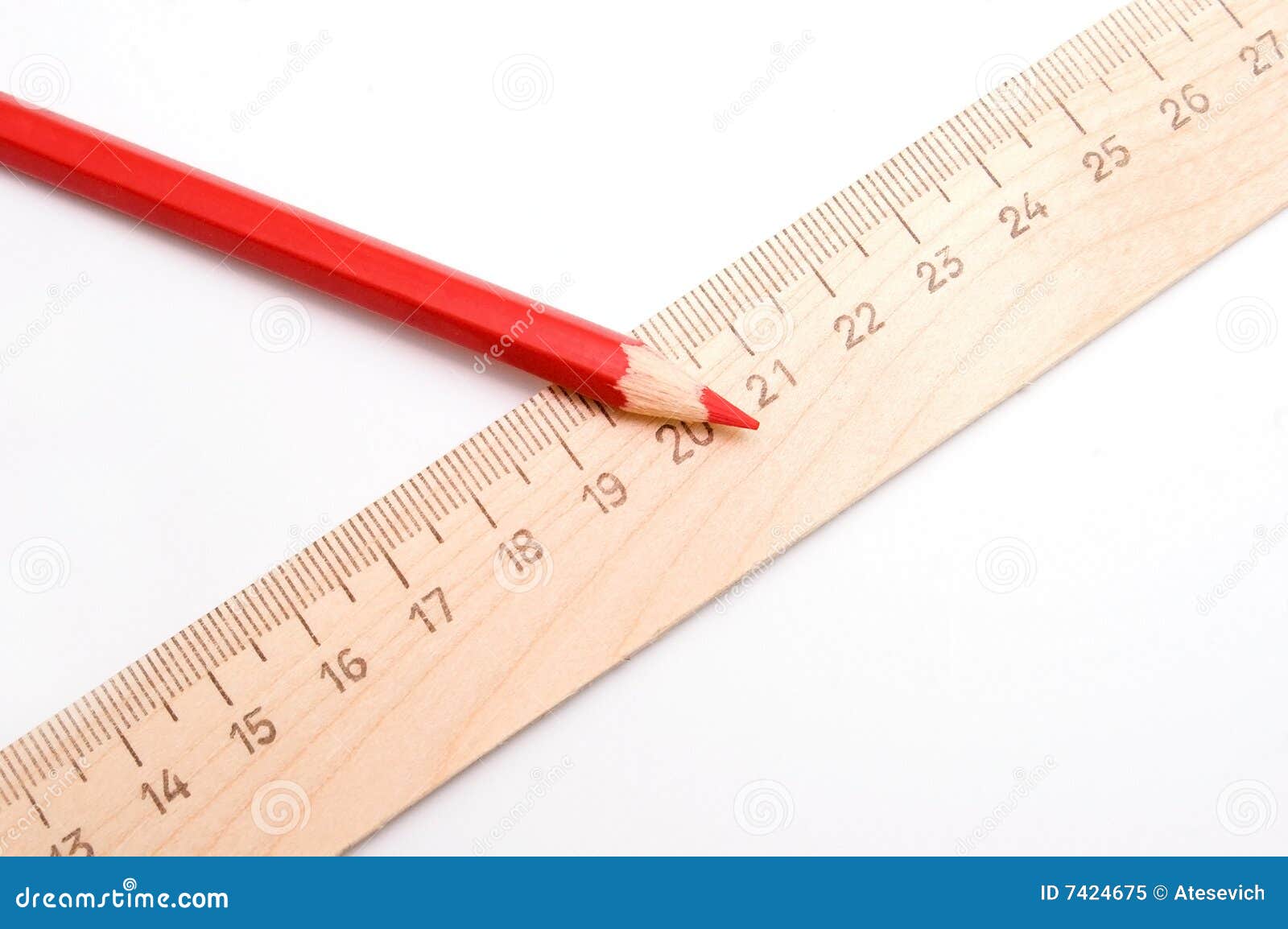 Red pencil and rule stock image. Image of close, number - 7424675