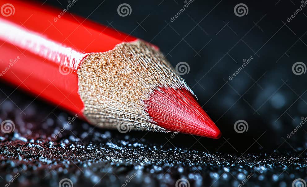 A Red Pencil with a Sharp Point is on a Black Surface Stock Image ...