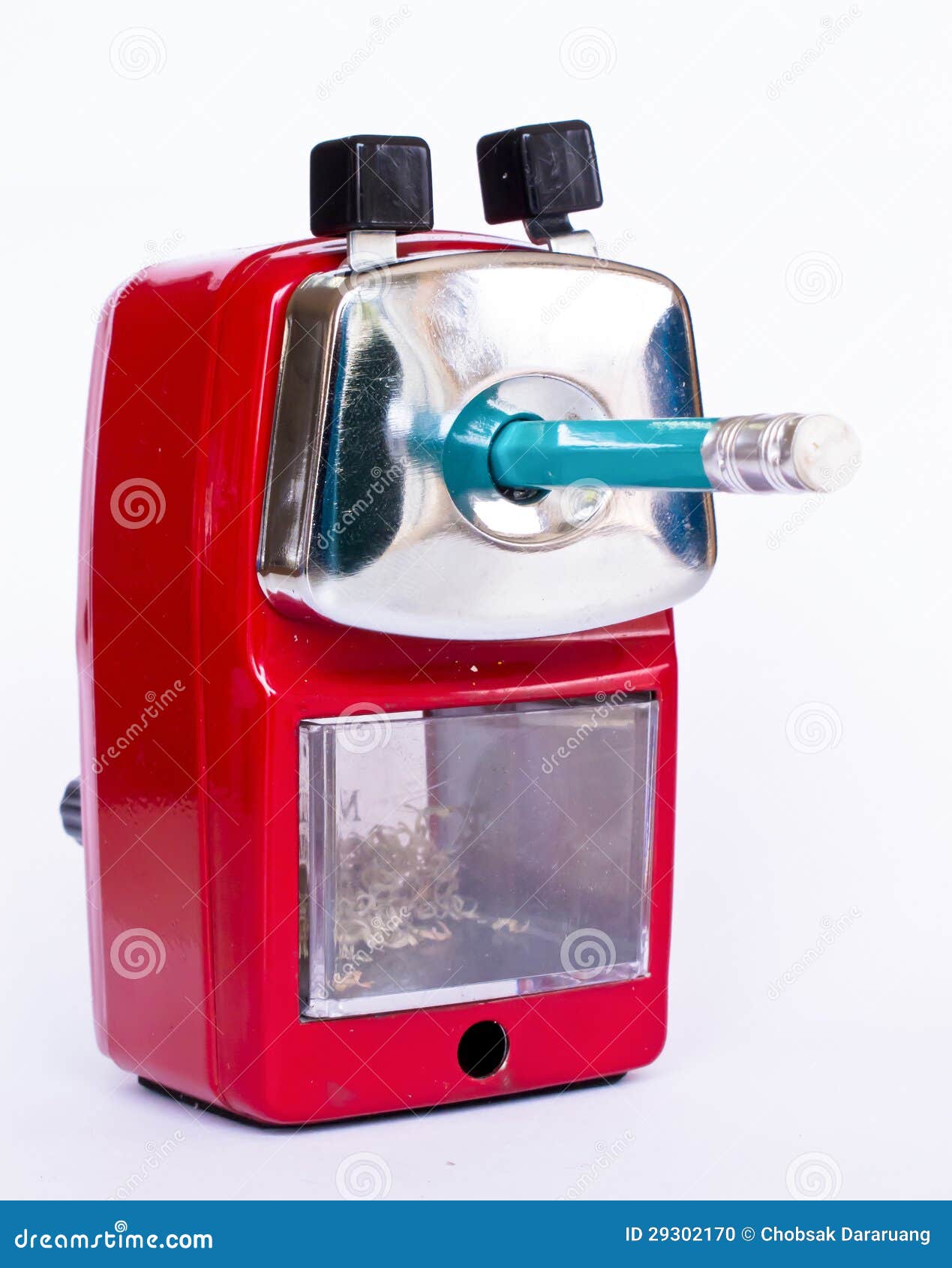 Red pencil sharpener stock photo. Image of pencil, hand - 29302170