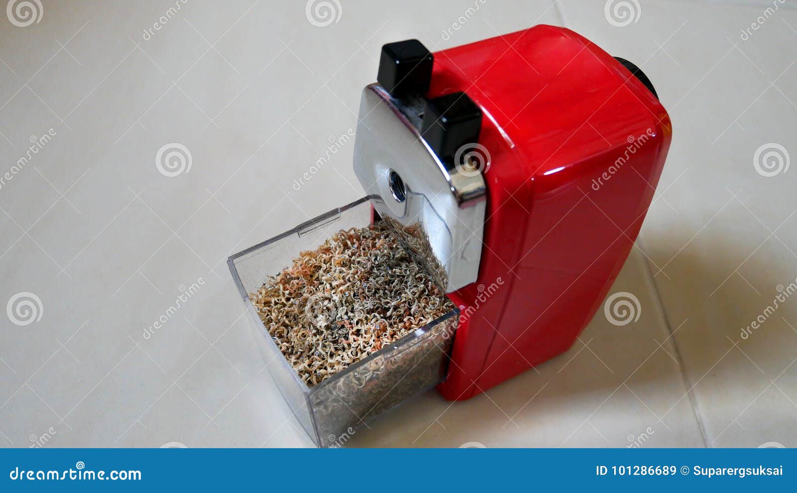 Red Pencil Sharpener with Shavings Stock Image - Image of shavings ...