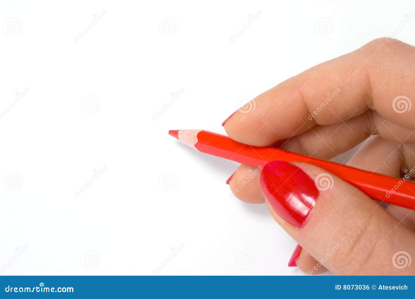 Red pencil in woman hand stock photo. Image of thumb, human - 8073036