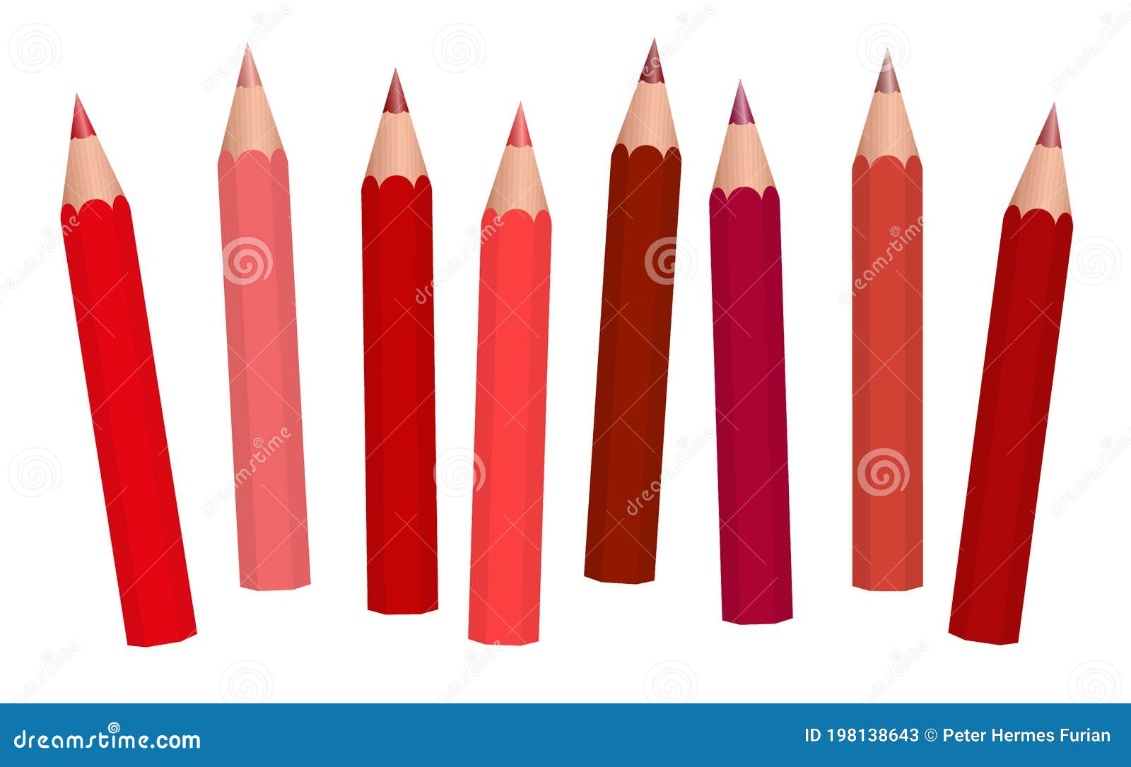 Red Pencils Colored Crayons Set Reddish Colors Stock Vector ...