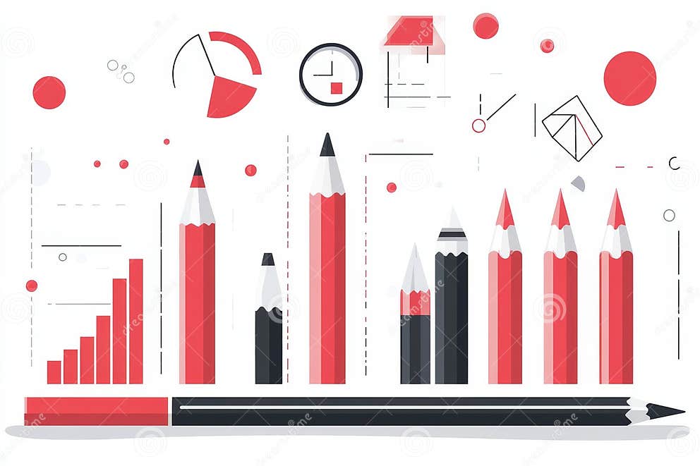Red Pencils with Sharp Tips Displayed on a Modern Geometric Background ...