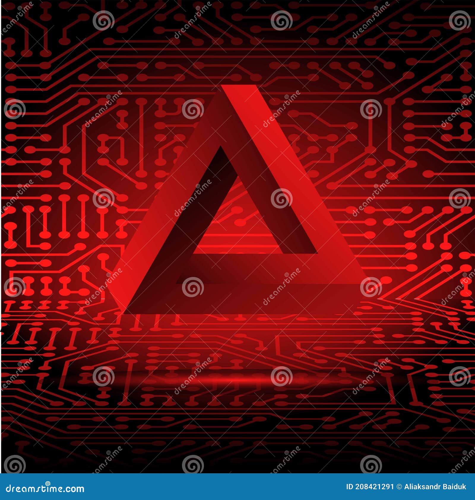 Red Penrose Triangle. Modern Futuristic Electronic Circuit Board ...