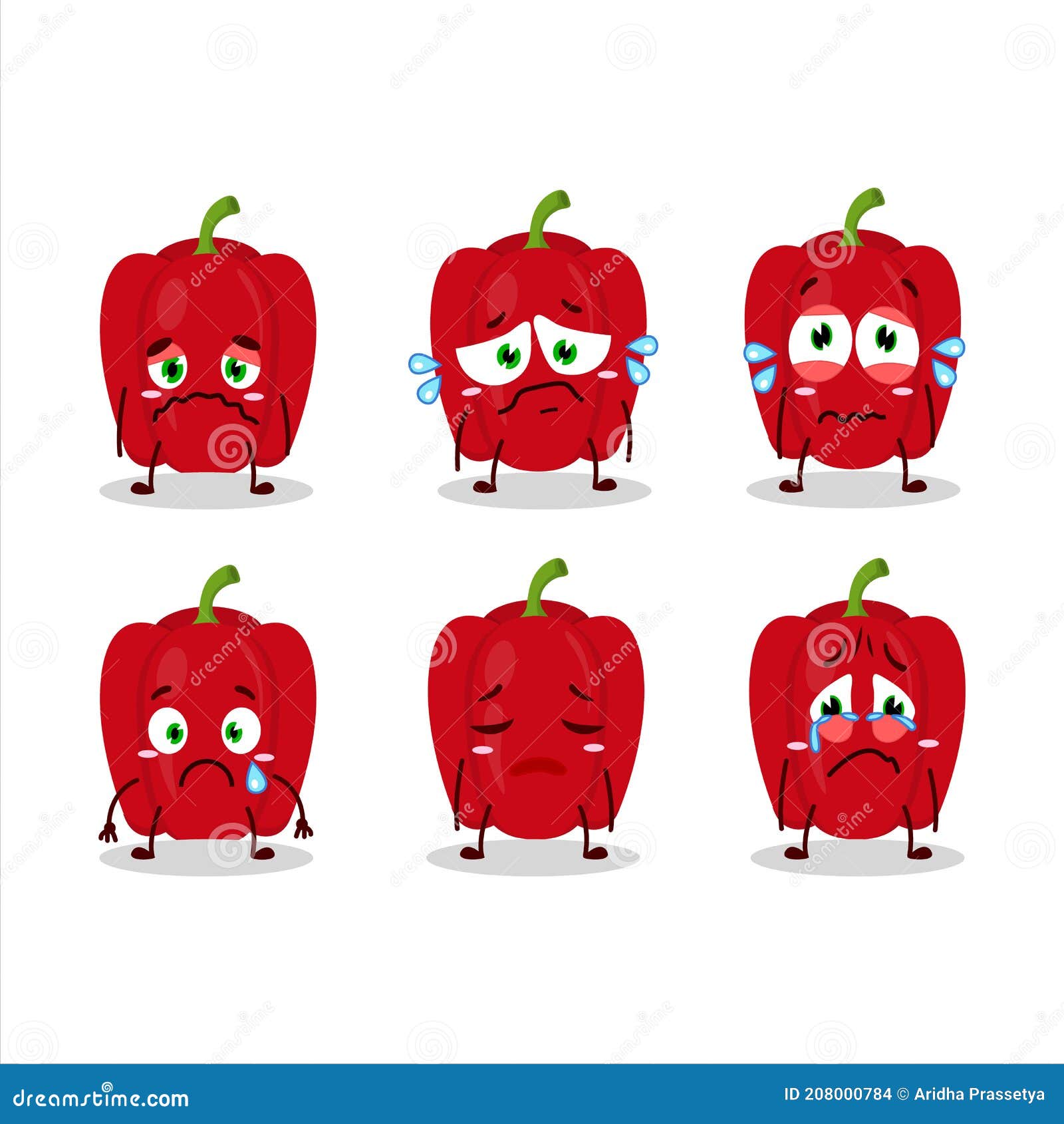 Red Pepper Cartoon Character with Sad Expression Stock Vector ...