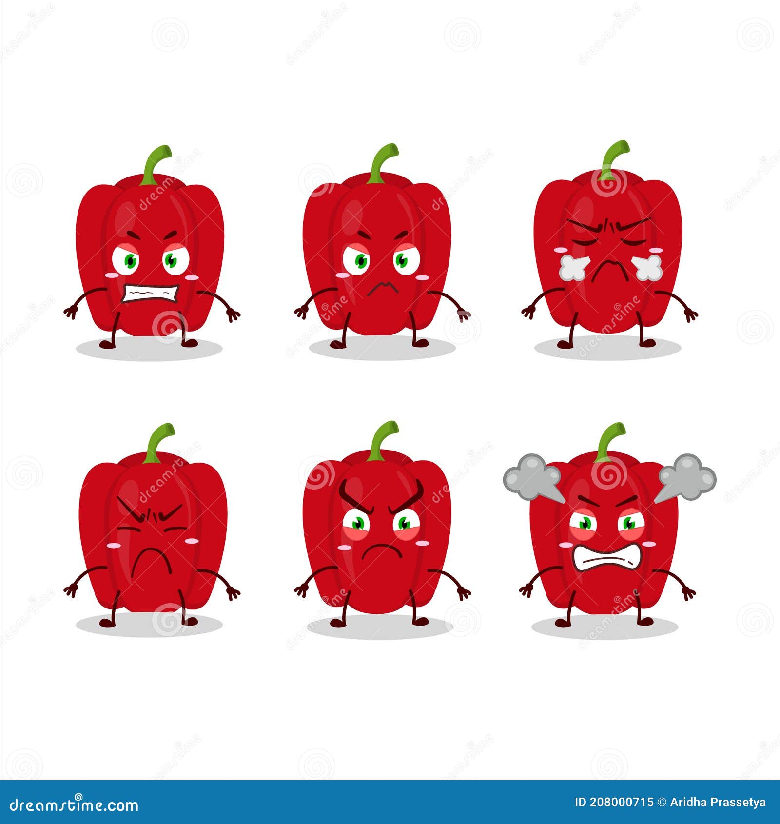 Red Pepper Cartoon Character with Various Angry Expressions Stock ...