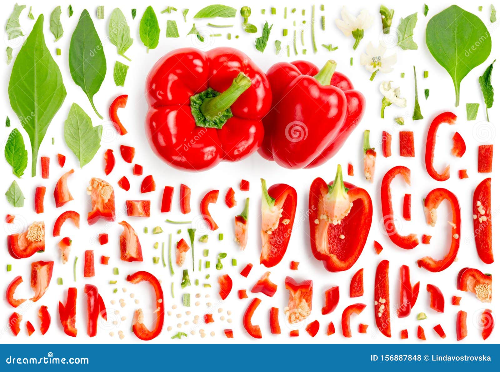 Red Pepper Slice and Leaf Collection Stock Photo - Image of vegetable ...