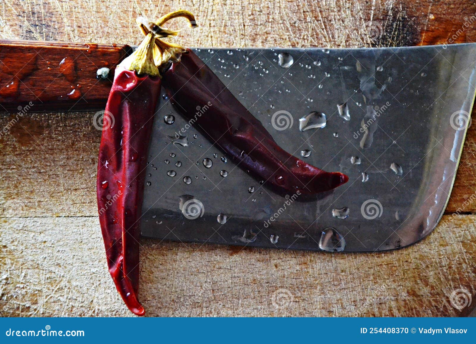 Red Pepper on a Kitchen Ax. Background Image Stock Photo - Image of ...