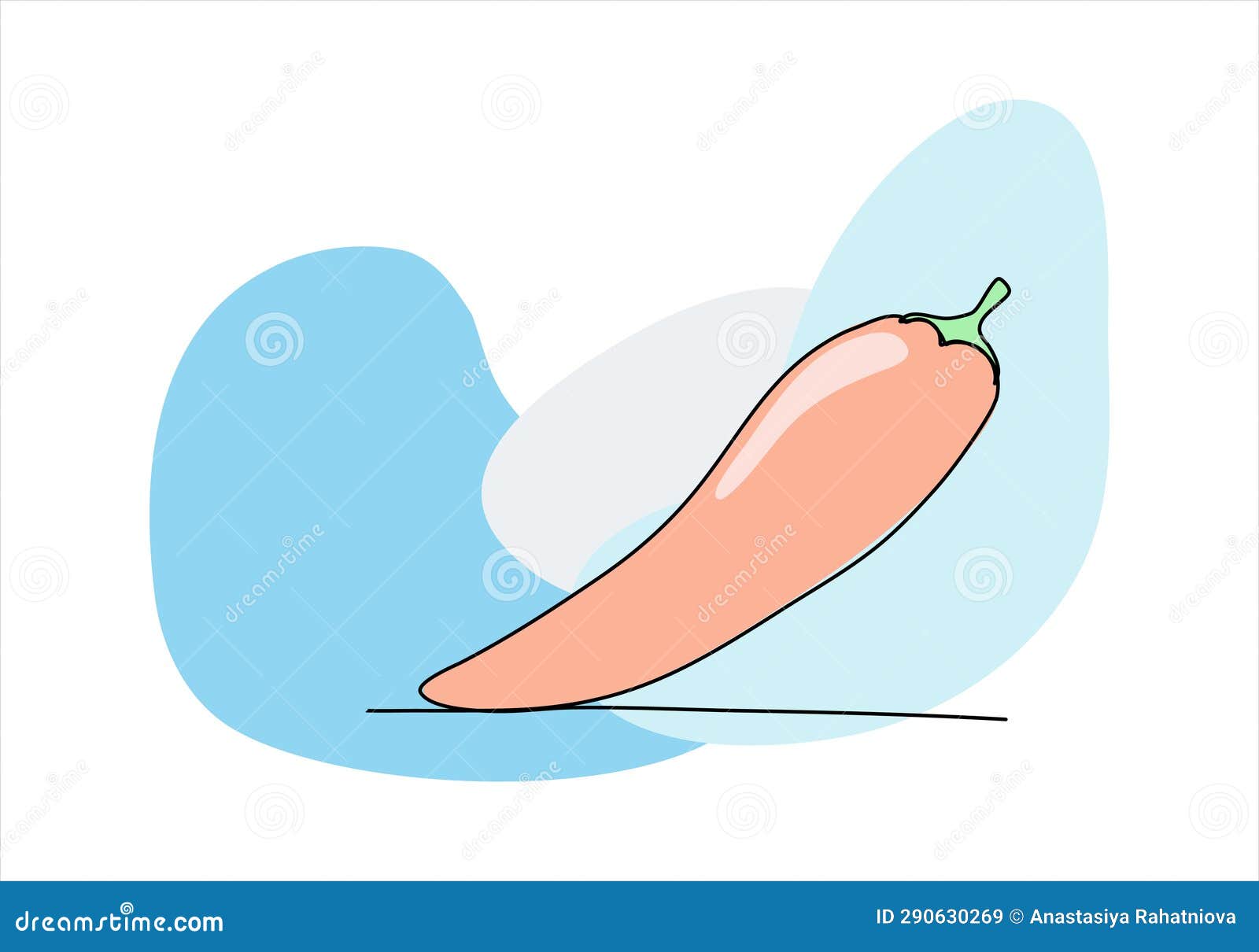 Red Pepper One Line Drawing Colored with Pastel Colors. Vector ...