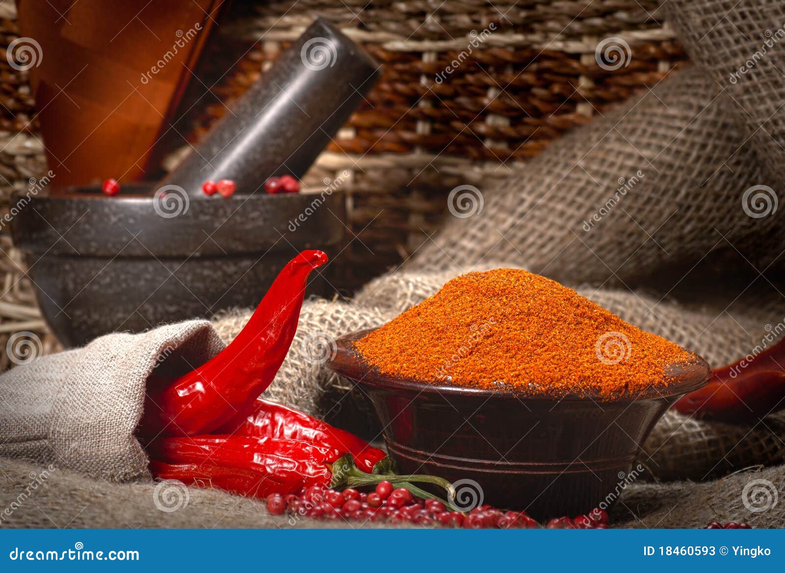 Red Peppers with Pestle and Mortar Stock Image - Image of traditional ...