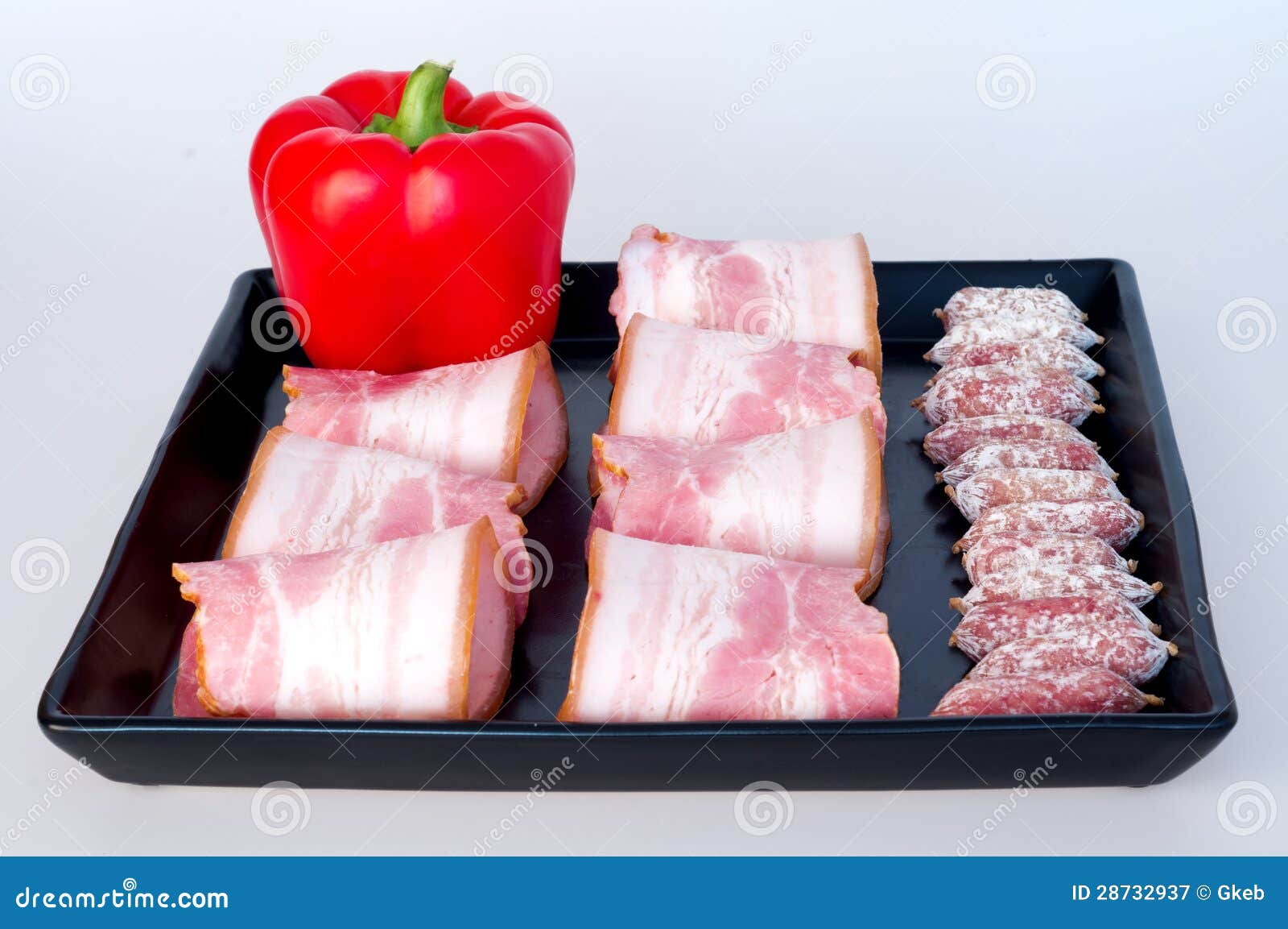 Red Peppers with Sausages and Bacon Stock Image - Image of group ...