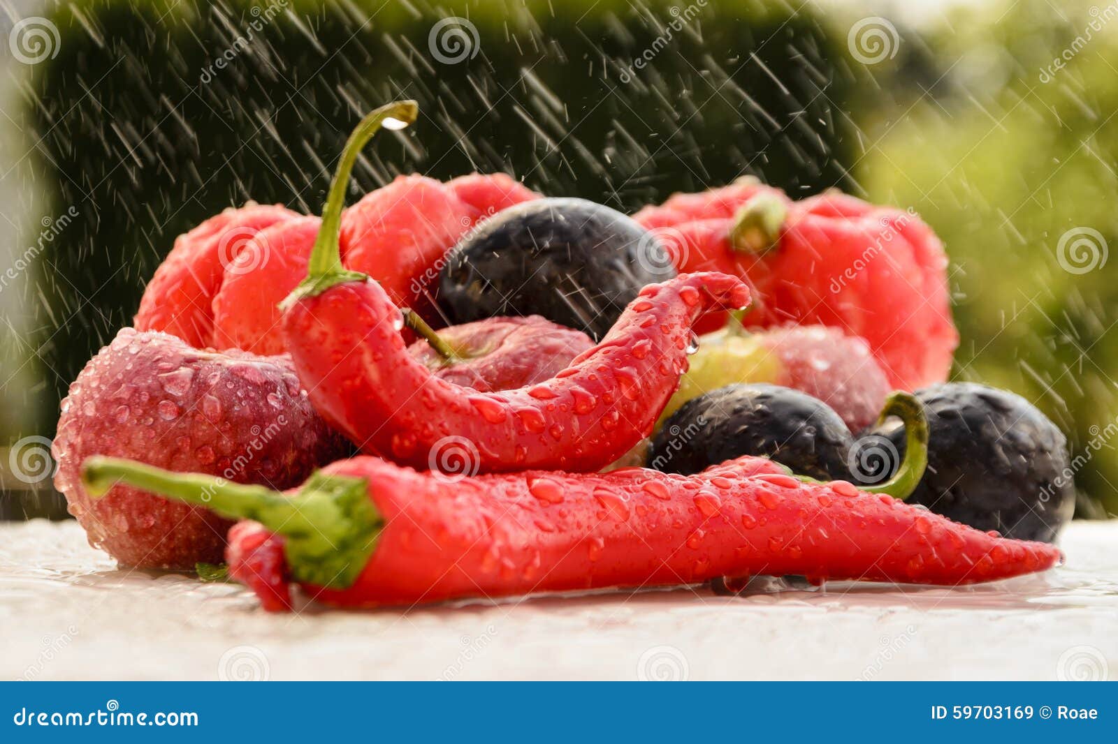 Red Peppers in the Summer Rain Stock Image - Image of healthy ...