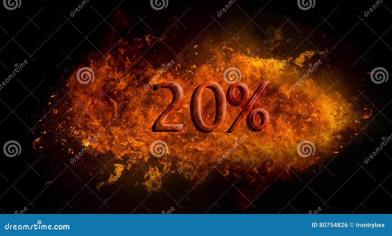 Red 20 Percent on Fire Flame Explosion, Black Background Stock ...