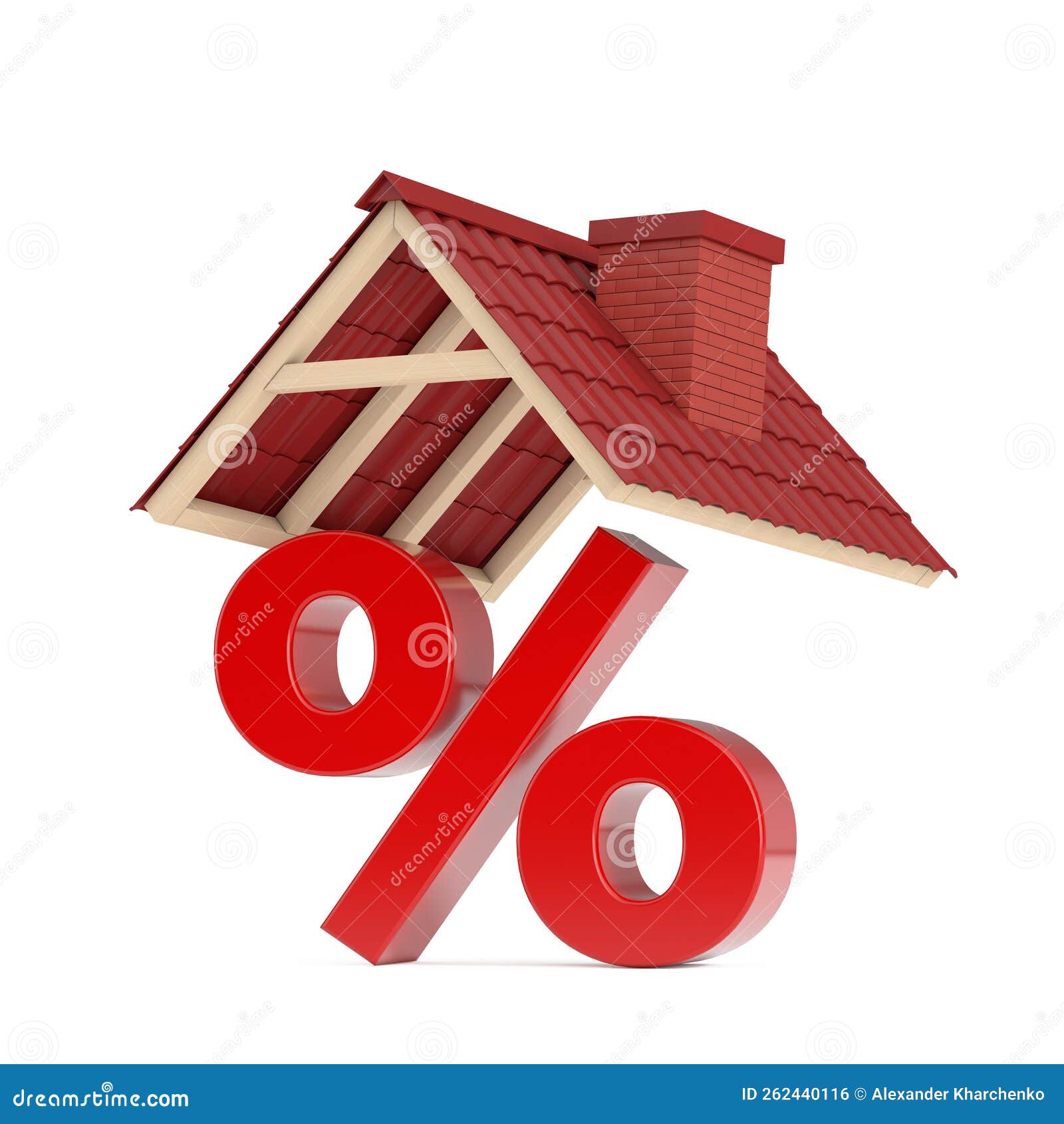 Red Percent Sign Under Red Tile Roof. 3d Rendering Stock Illustration ...