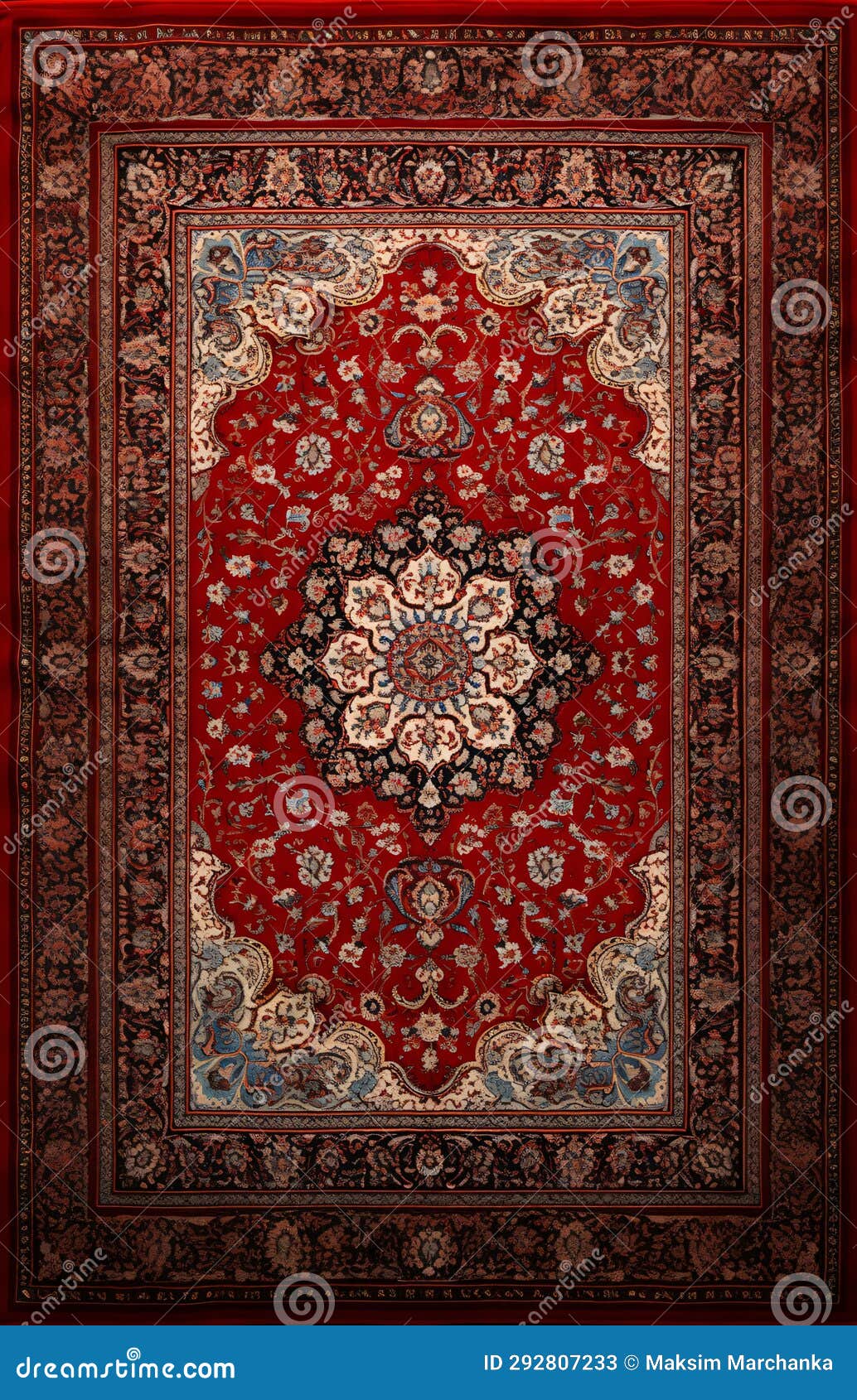 Red Persian Carpet with Antique Pattern on the Floor Top View Stock ...
