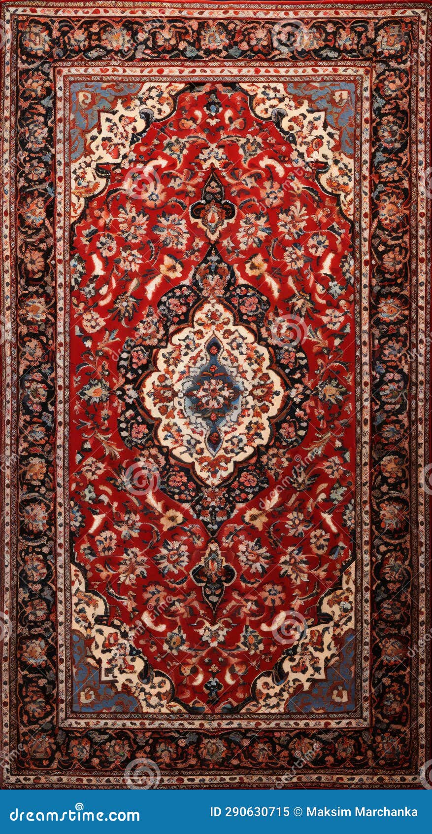 Red Persian Carpet with Antique Pattern on the Floor Top View Stock ...