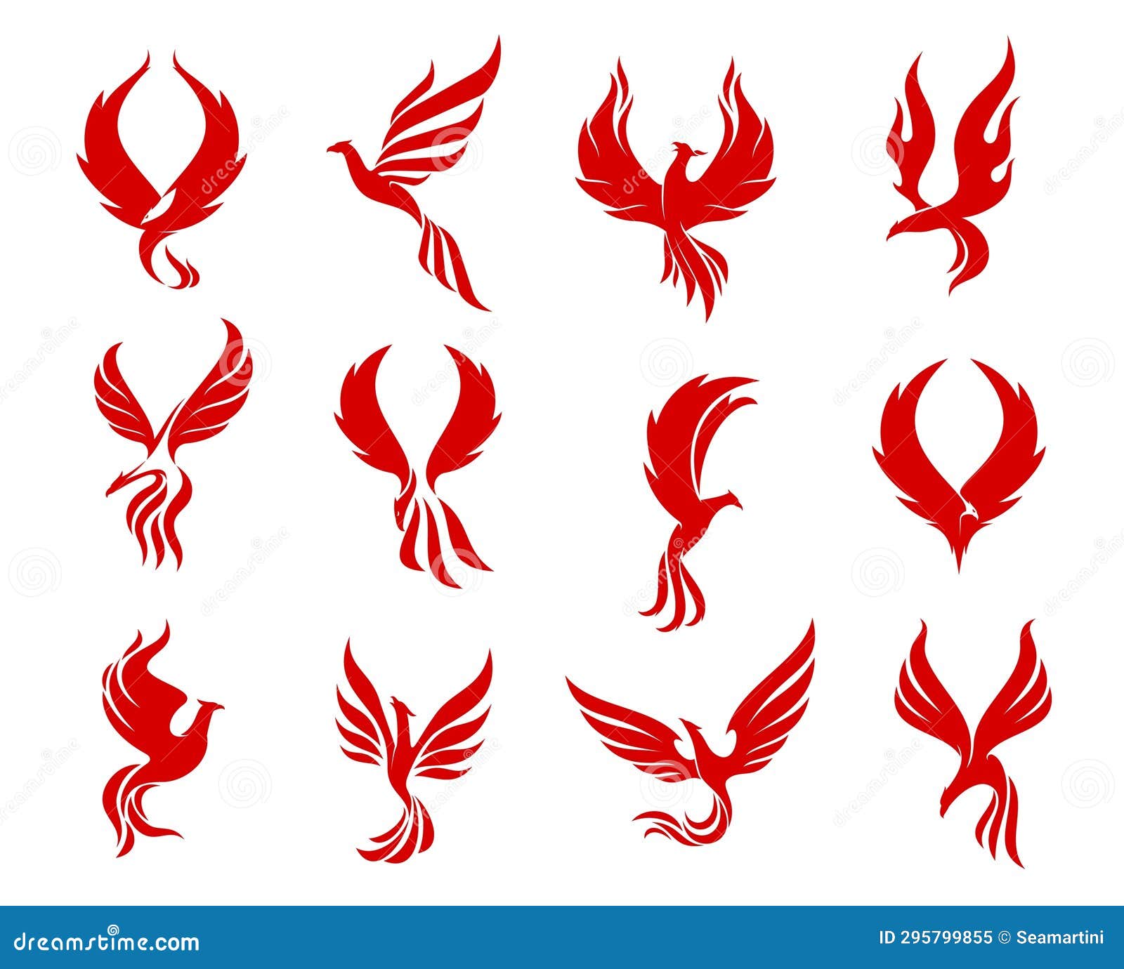 Red Phoenix Bird Icons, Firebird on Fire Wings Stock Vector ...