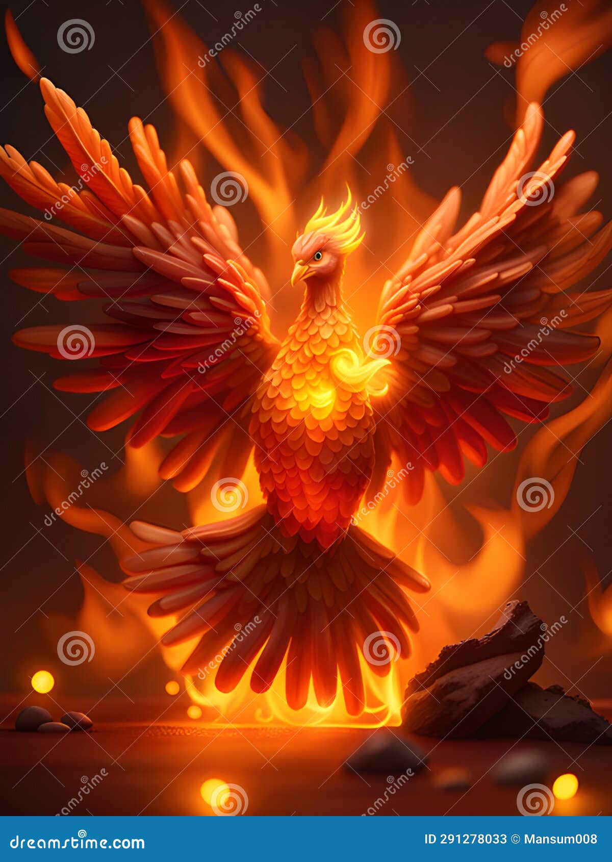 Red Phoenix Fire with Flame Stock Illustration - Illustration of ...