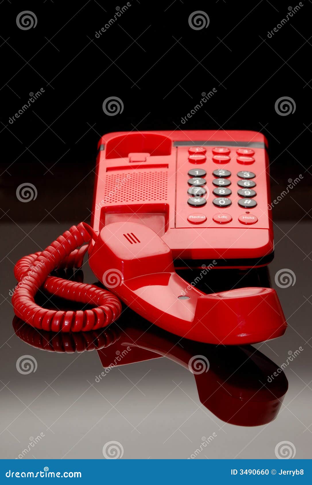 Red phone on black glass stock photo. Image of still, numbers - 3490660