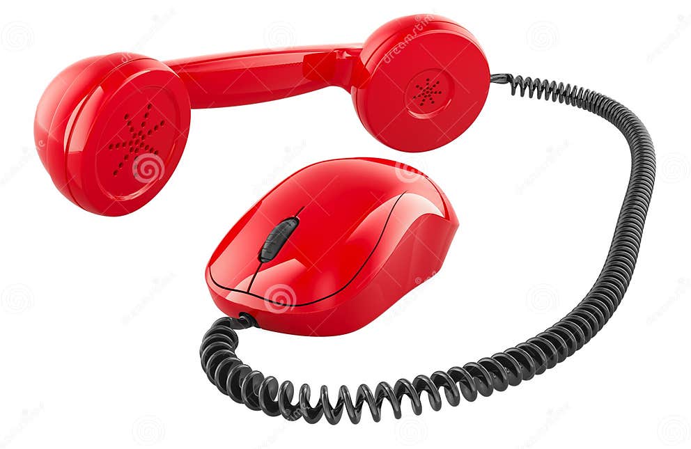 Red Phone Handset with Computer Mouse, 3D Rendering Stock Illustration ...