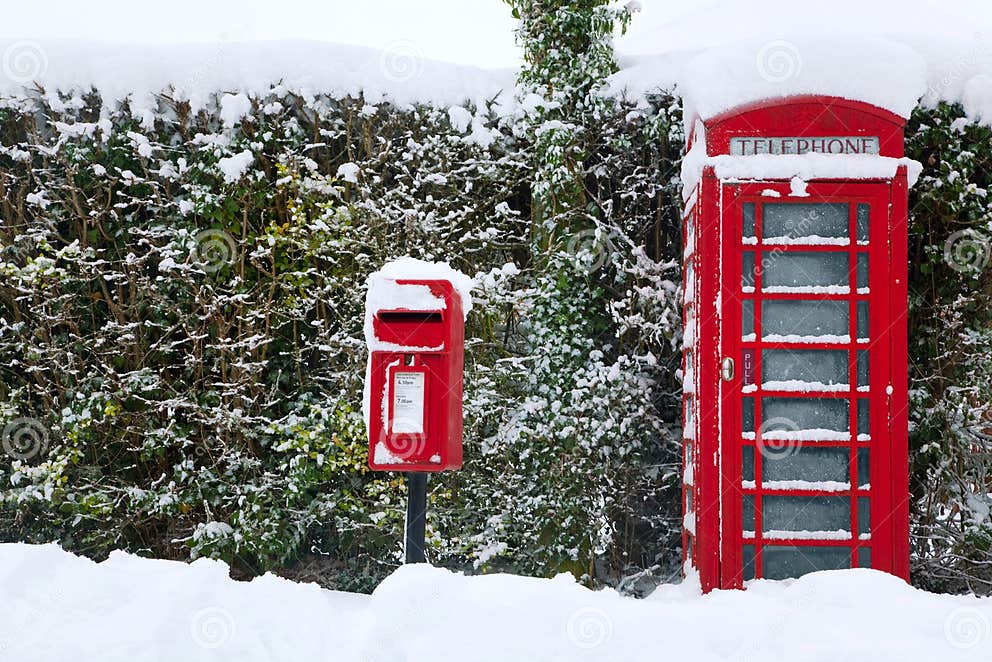 Red phonebox in the snow stock image. Image of phonebox - 17057063