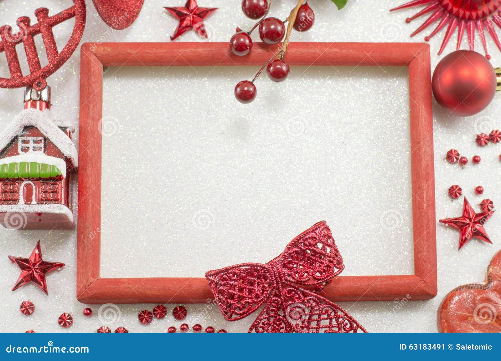 Red Photo Frame with Christmas Decorations Stock Image - Image of color ...