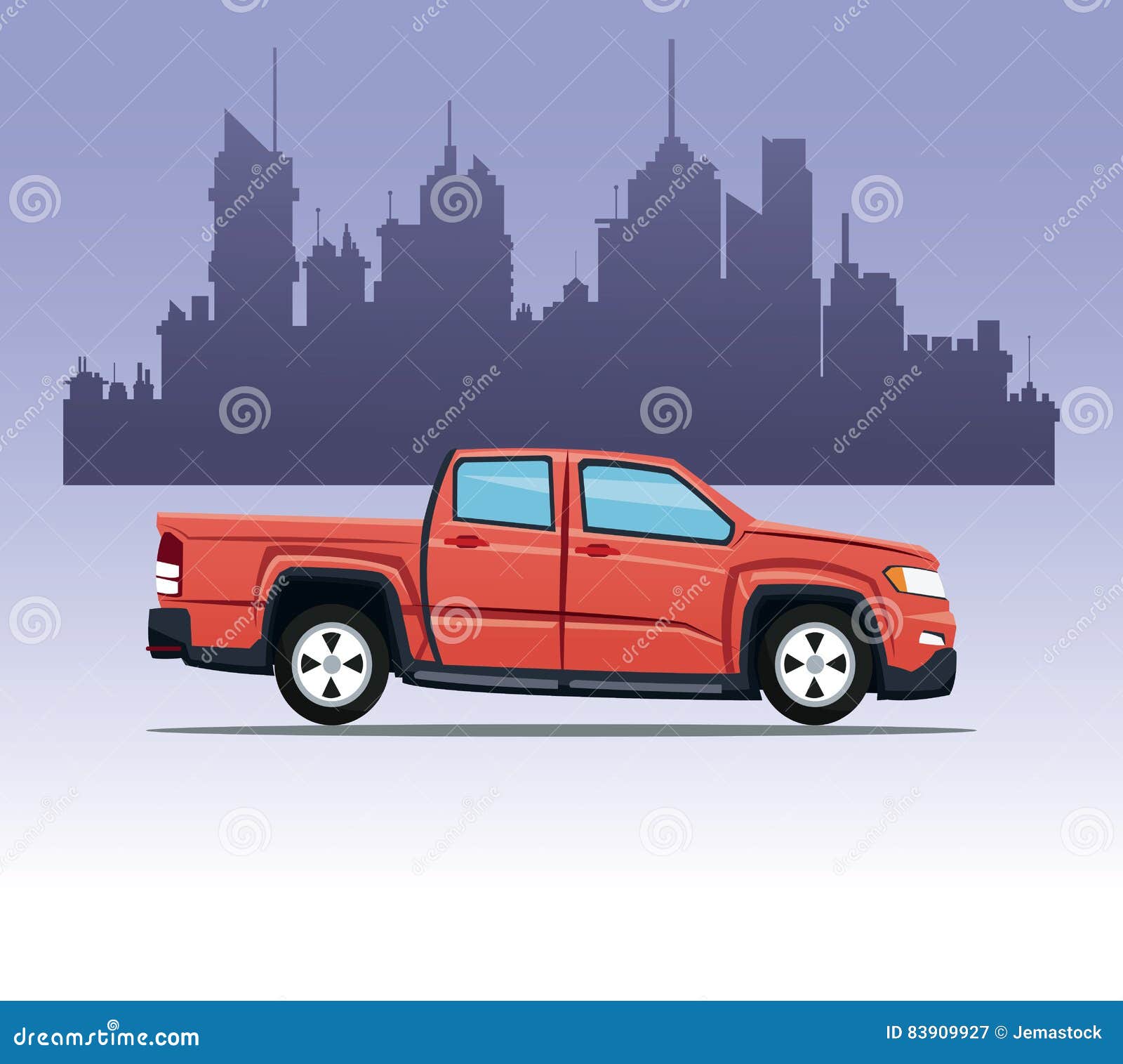 Red Pick Up Double Cab City Background Cartoon Vector | CartoonDealer ...