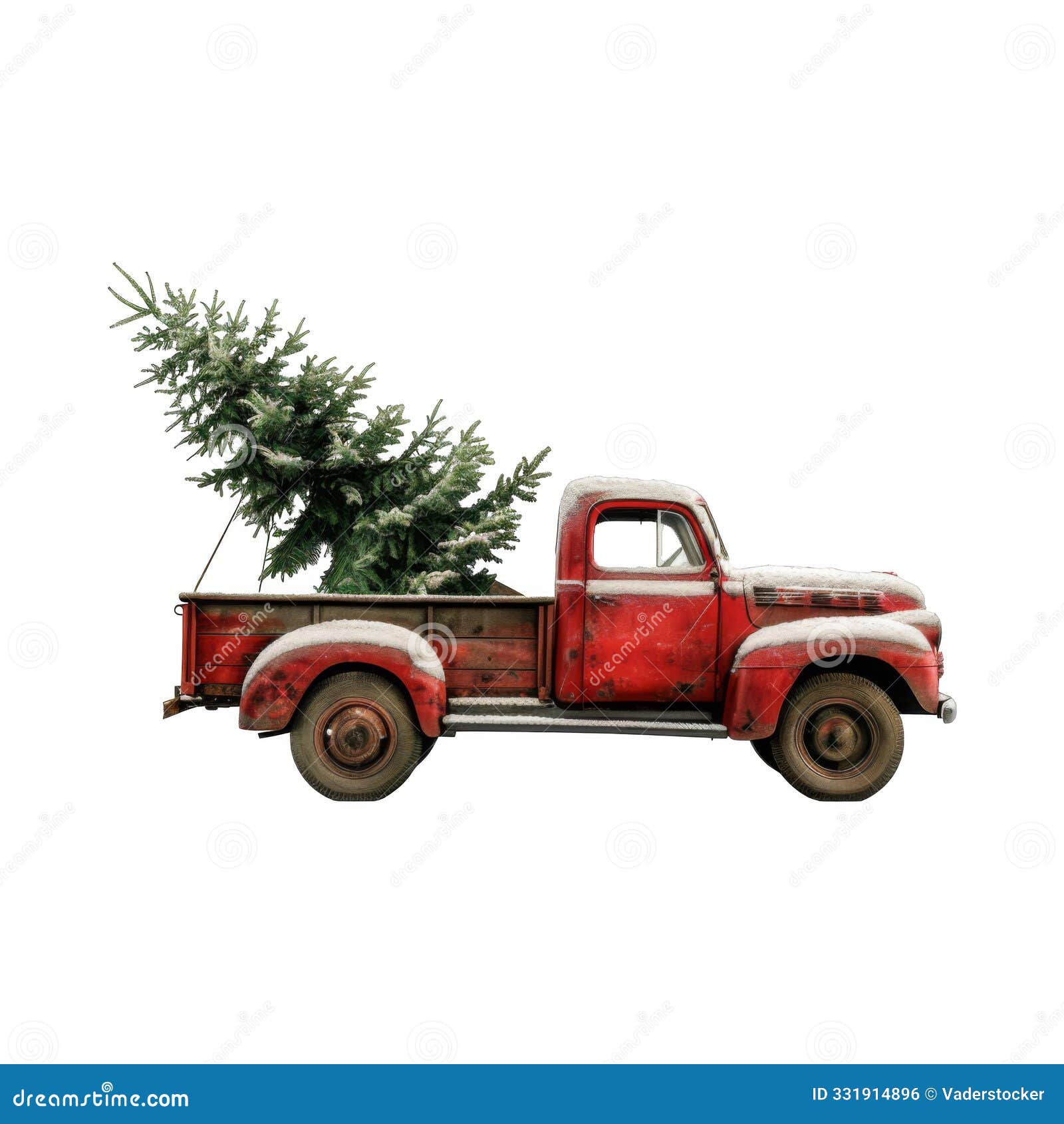 Red Pickup Truck Hauling A Christmas Tree Stock Photography ...
