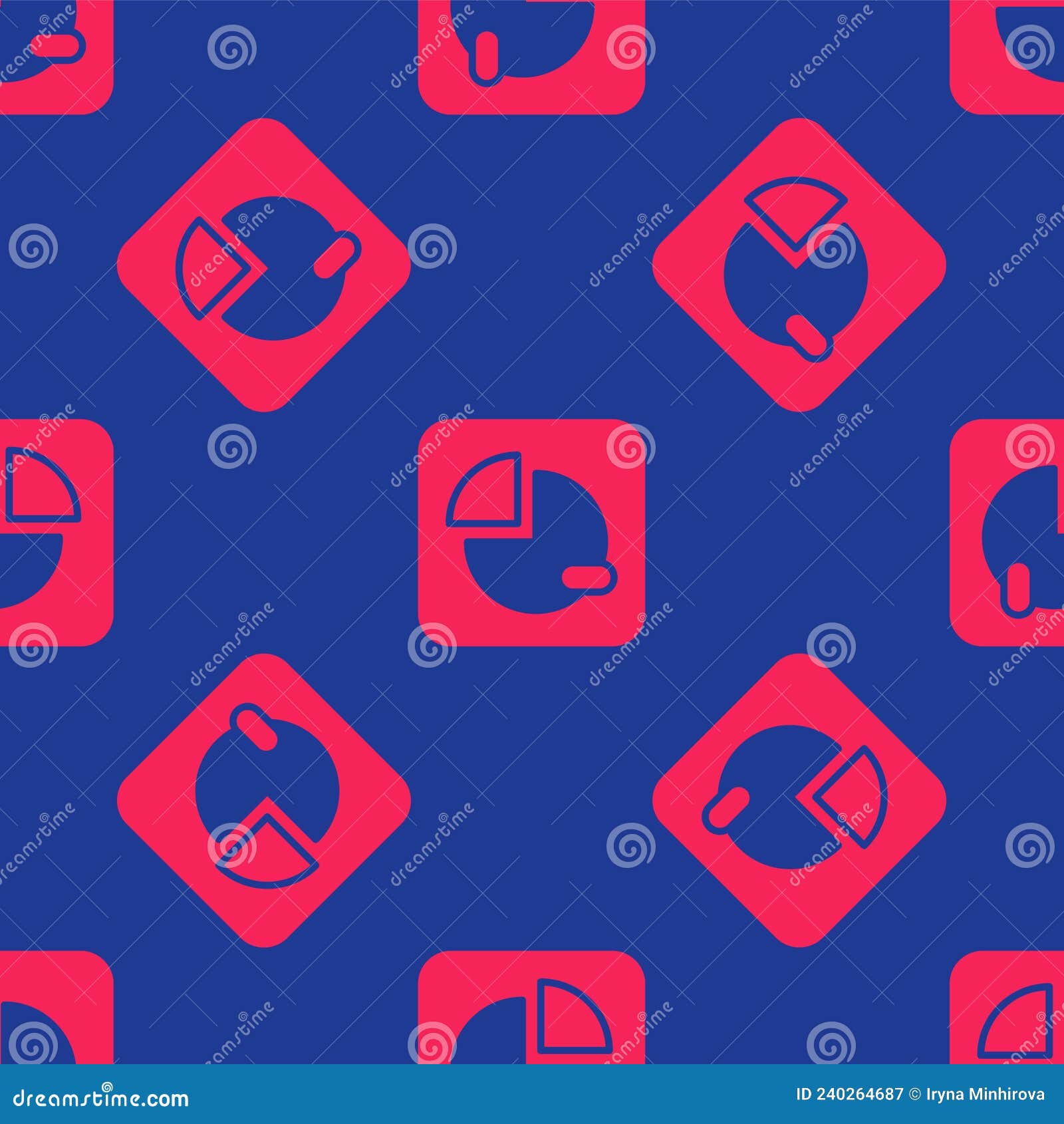 Red Pie Chart Infographic Icon Isolated Seamless Pattern on Blue ...