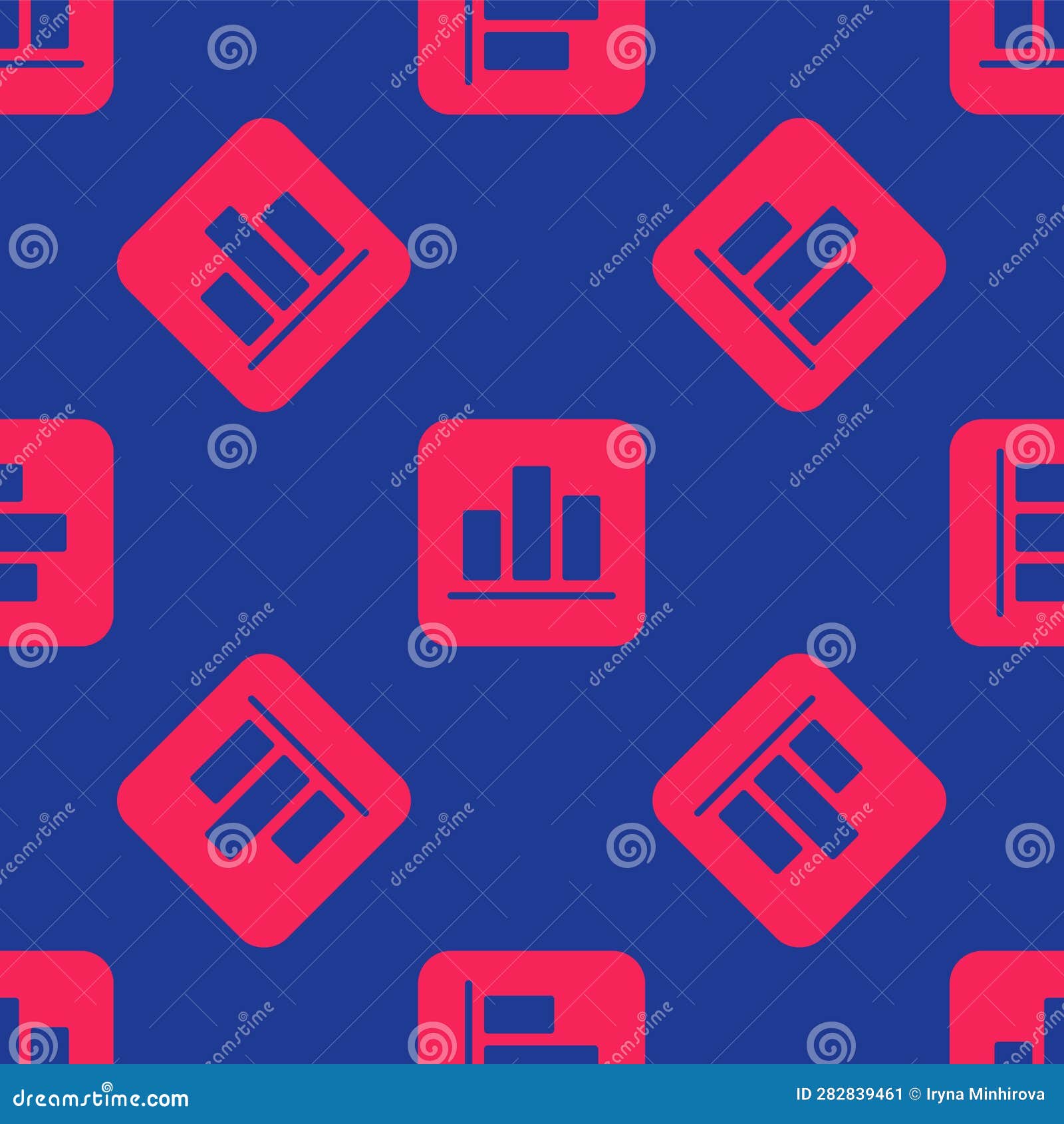 Red Pie Chart Infographic Icon Isolated Seamless Pattern on Blue ...