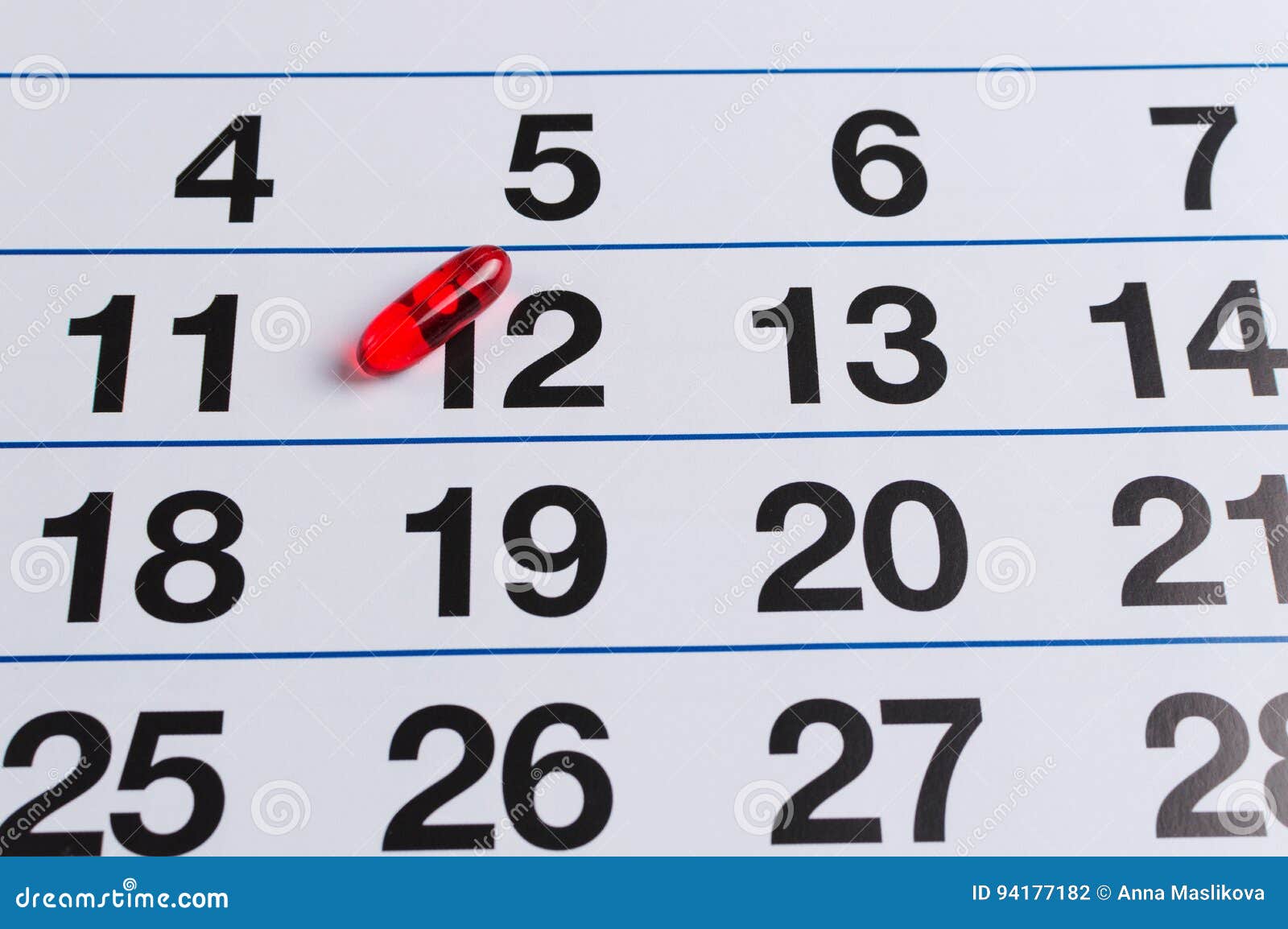 Red Pill on the Calendar. Schedule Medication Stock Photo - Image of ...