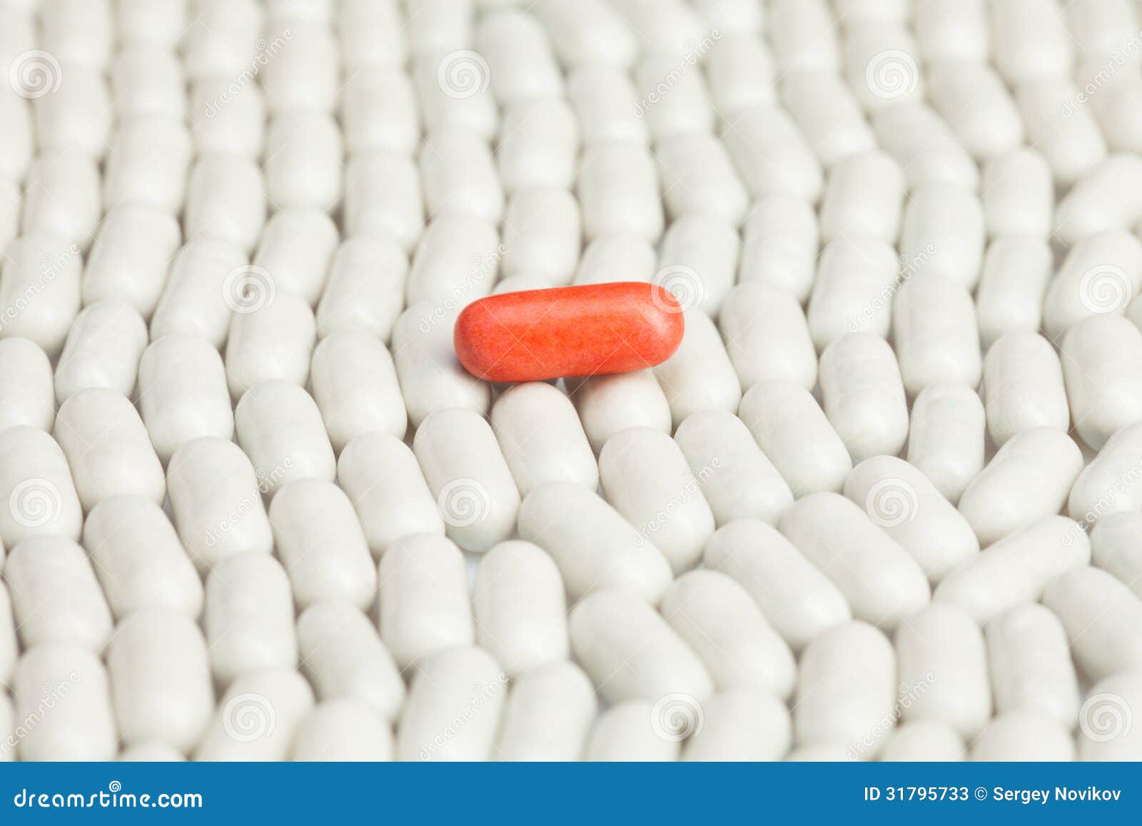 Red Pill on Rows of Many White Stock Image - Image of difference, heap ...