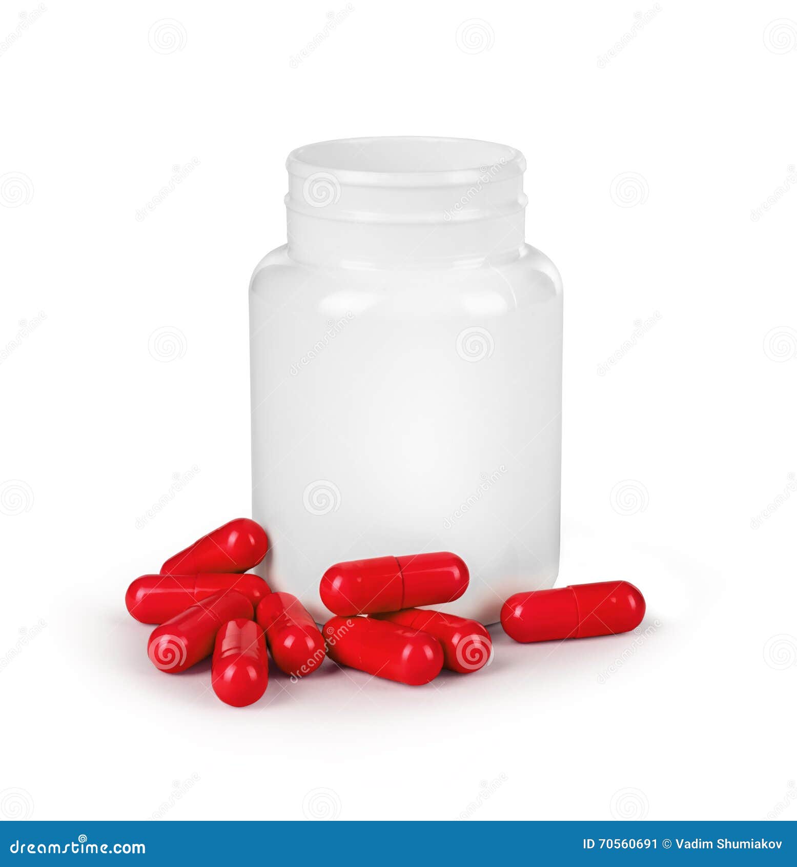 Red Pills and Pill Bottle on a White Background Stock Image - Image of ...