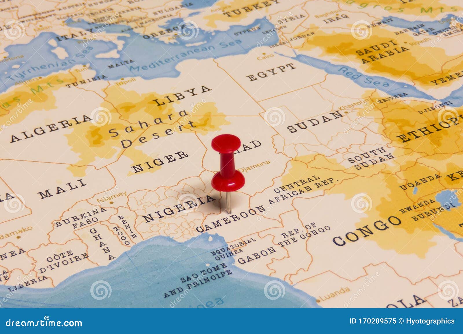 A Red Pin on Cameroon of the World Map Stock Image - Image of ...
