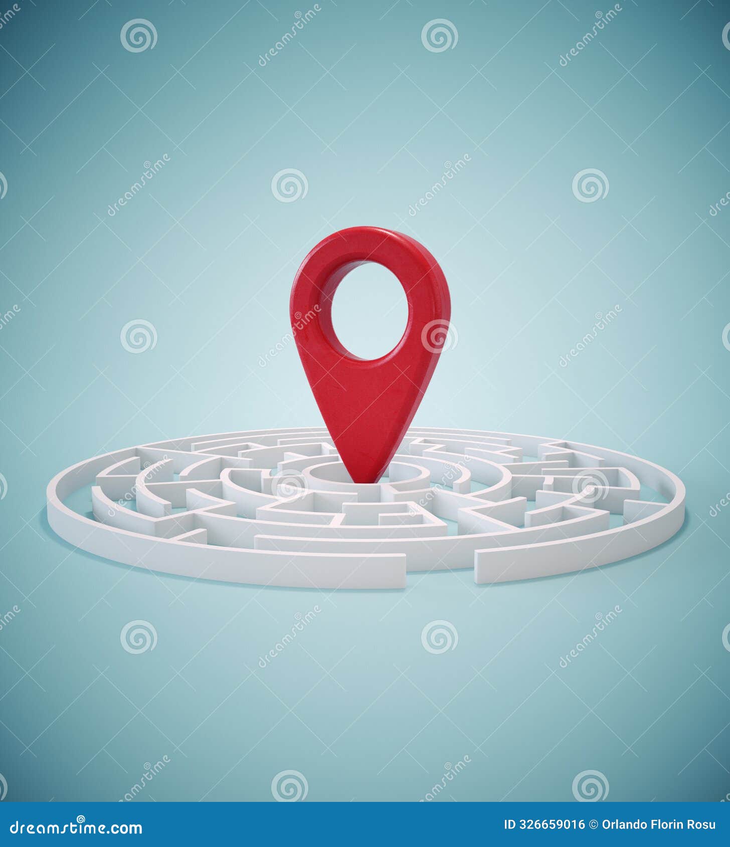 Red Pin in a Complex White Maze. Successful Goal Concept Stock ...