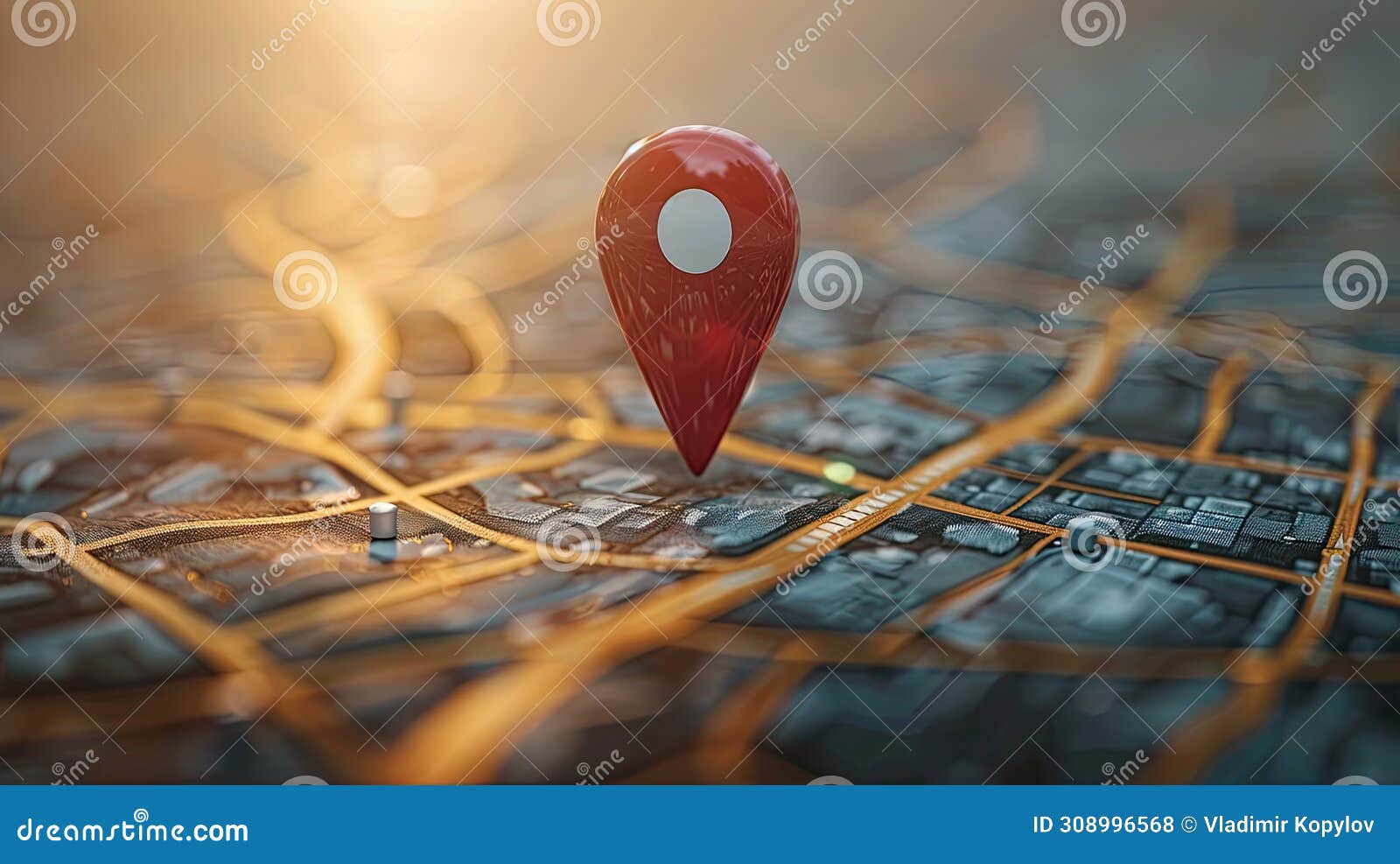 A Red Pin Indicating the Exact Position on the Navigation Map Stock ...